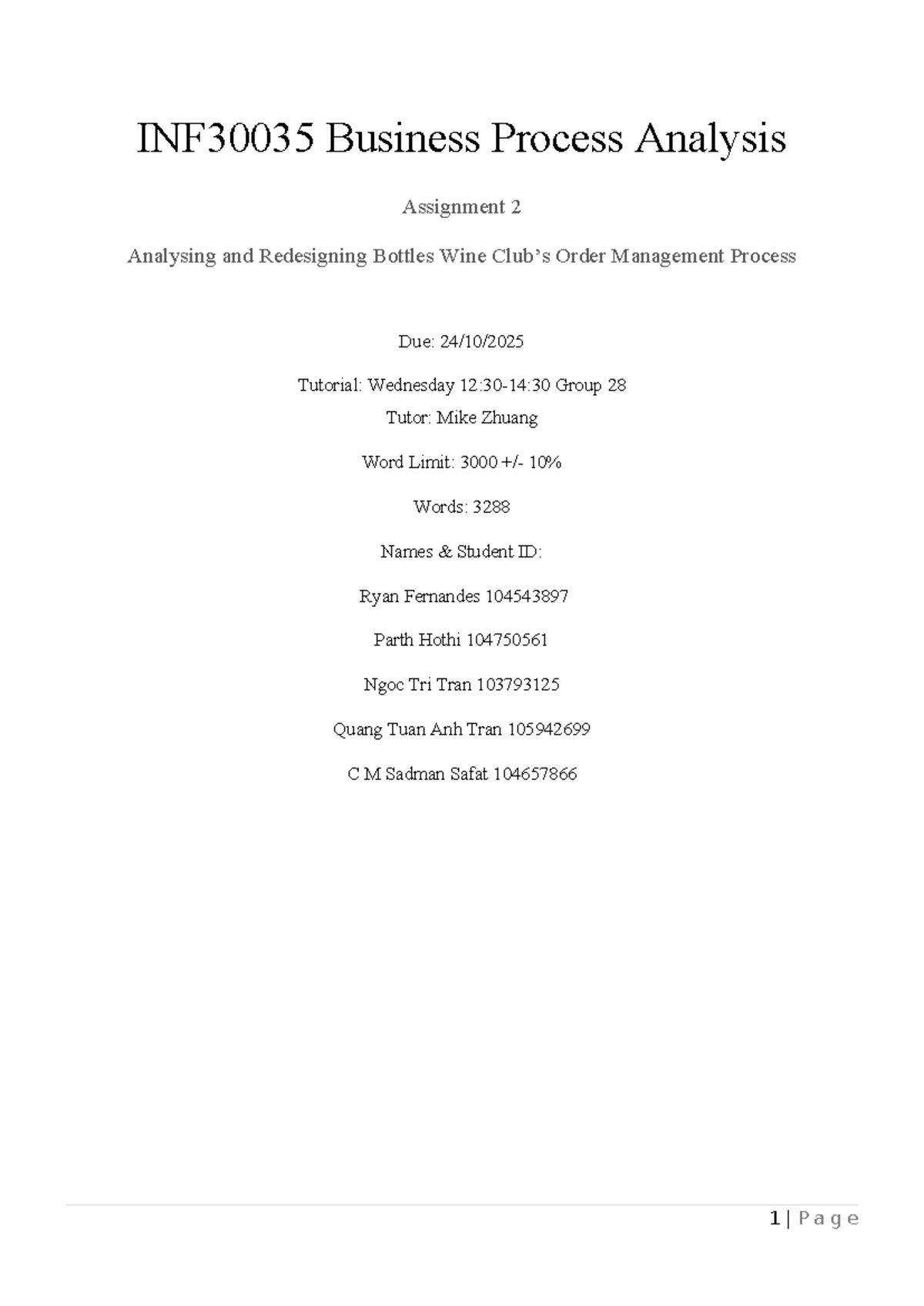 INF30035 Business Process Analysis Assignment 2: Redesigning Wine Order ...
