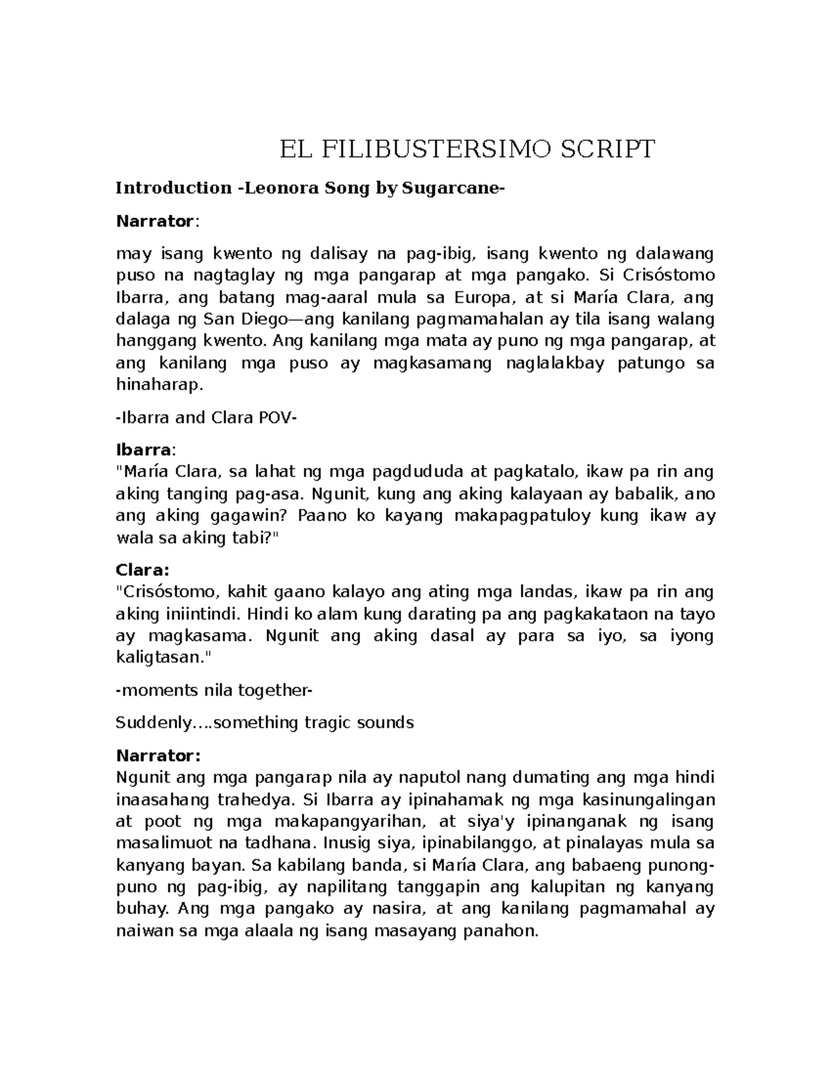 EL Filibusterismo Script - EL FILIBUSTERSIMO SCRIPT Introduction ...