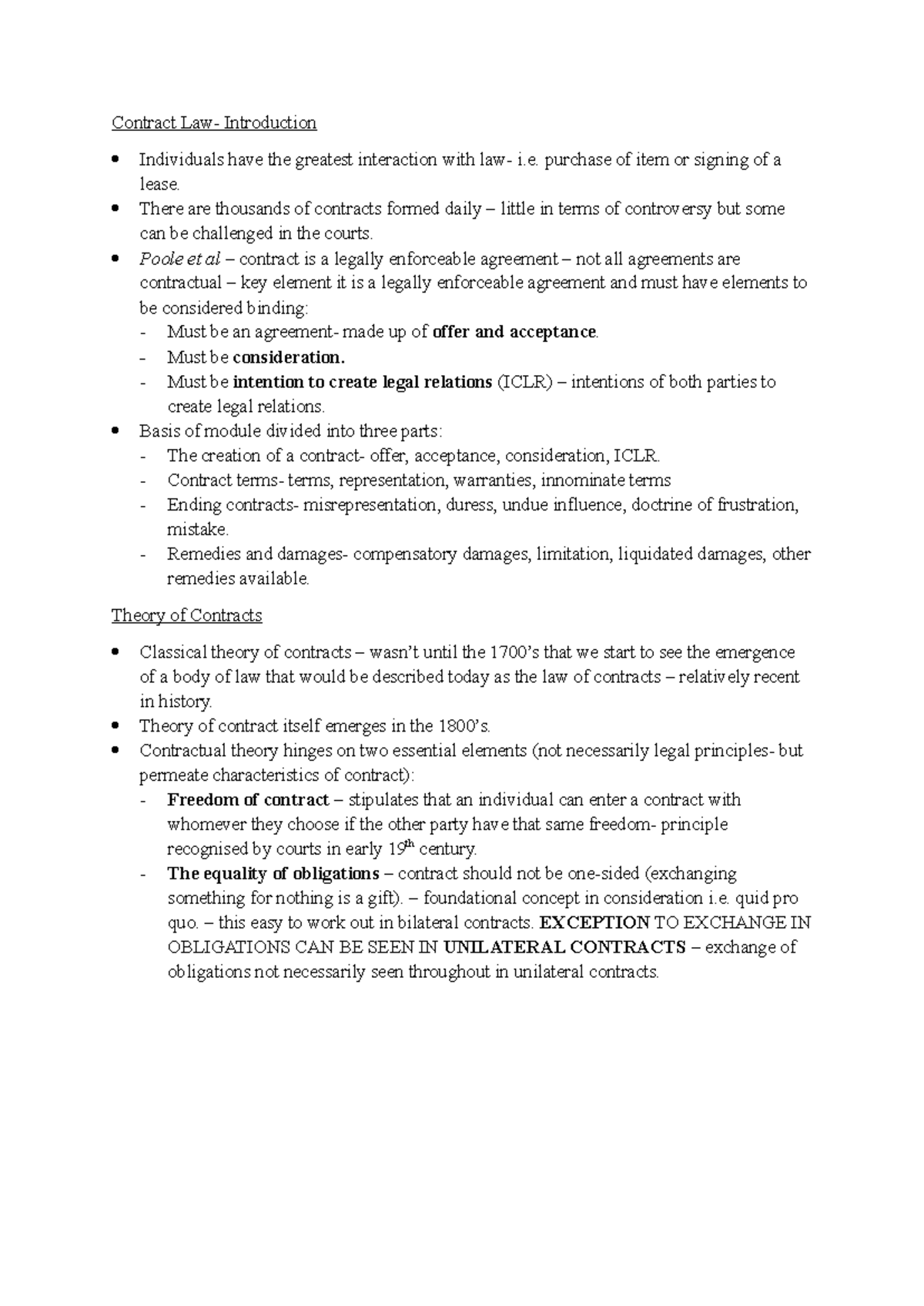 Introduction to Contract Law (LAW 101) - Key Concepts and Theories ...