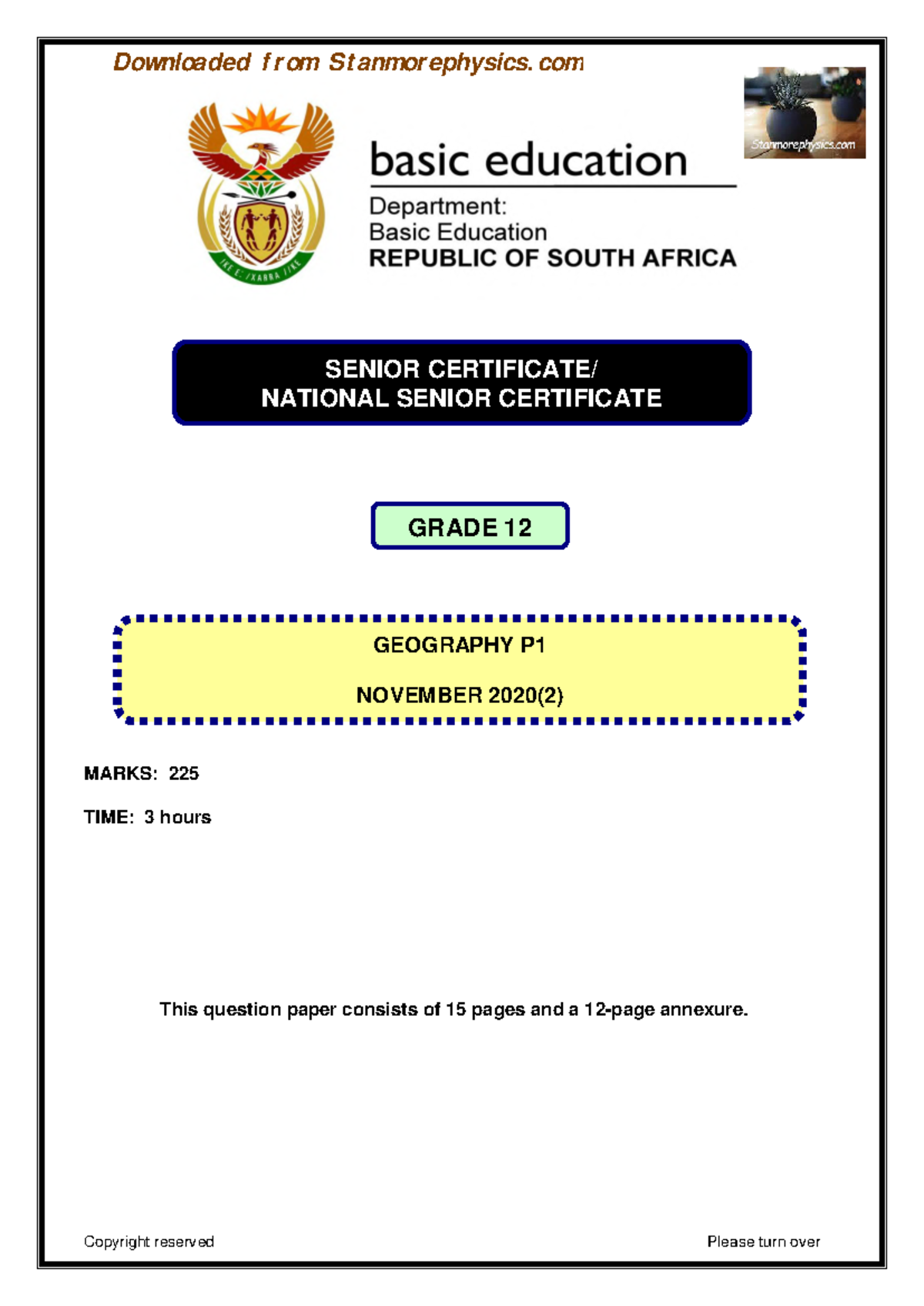 Geography Grade 12 November 2020 Paper 1 & Memorandum Analysis - Studocu