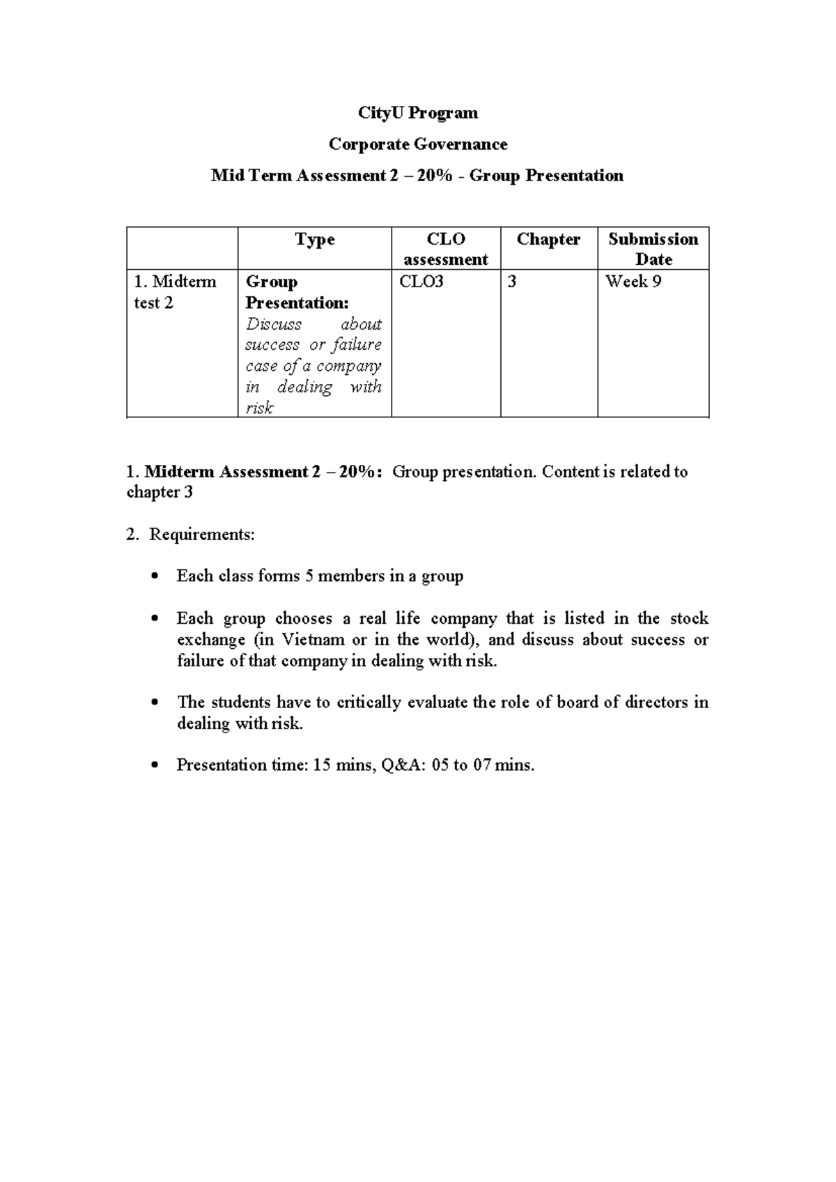 CityU Program Corporate Governance Midterm Assessment 2 Group ...