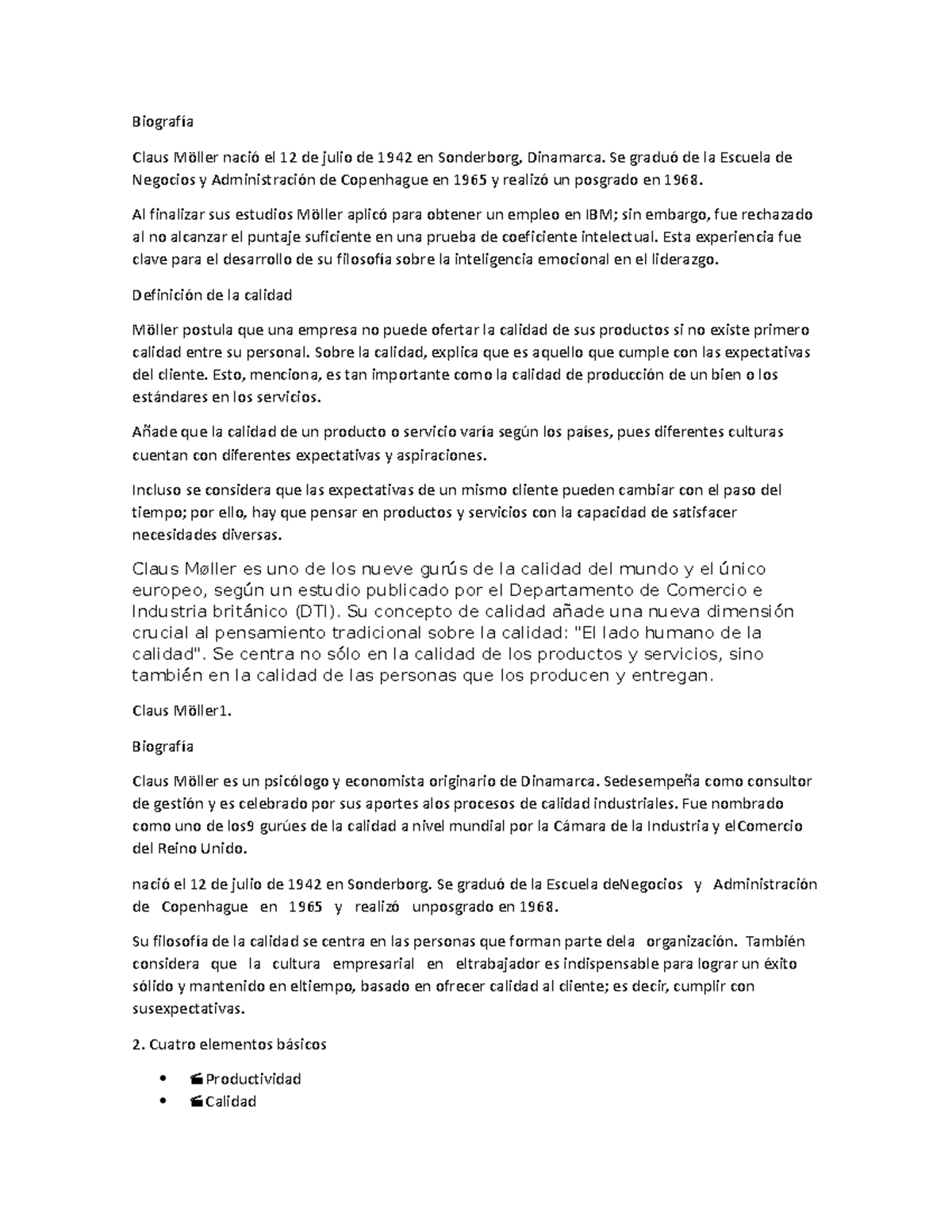 Biografía de Claus Möller: Un Gurú de la Calidad y su Filosofía - Studocu