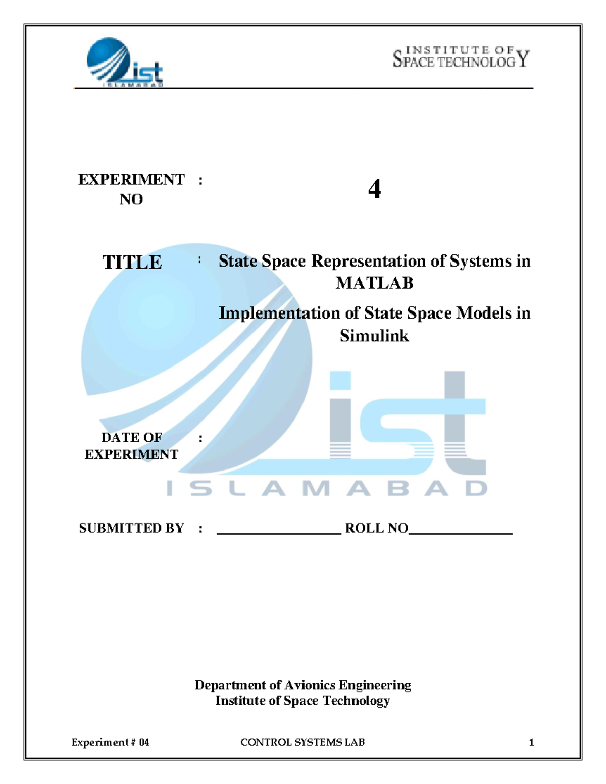 4-STATE SPACE REPRESENTATION IN MATLAB FOR SYSTEMS ANALYSIS - Studocu