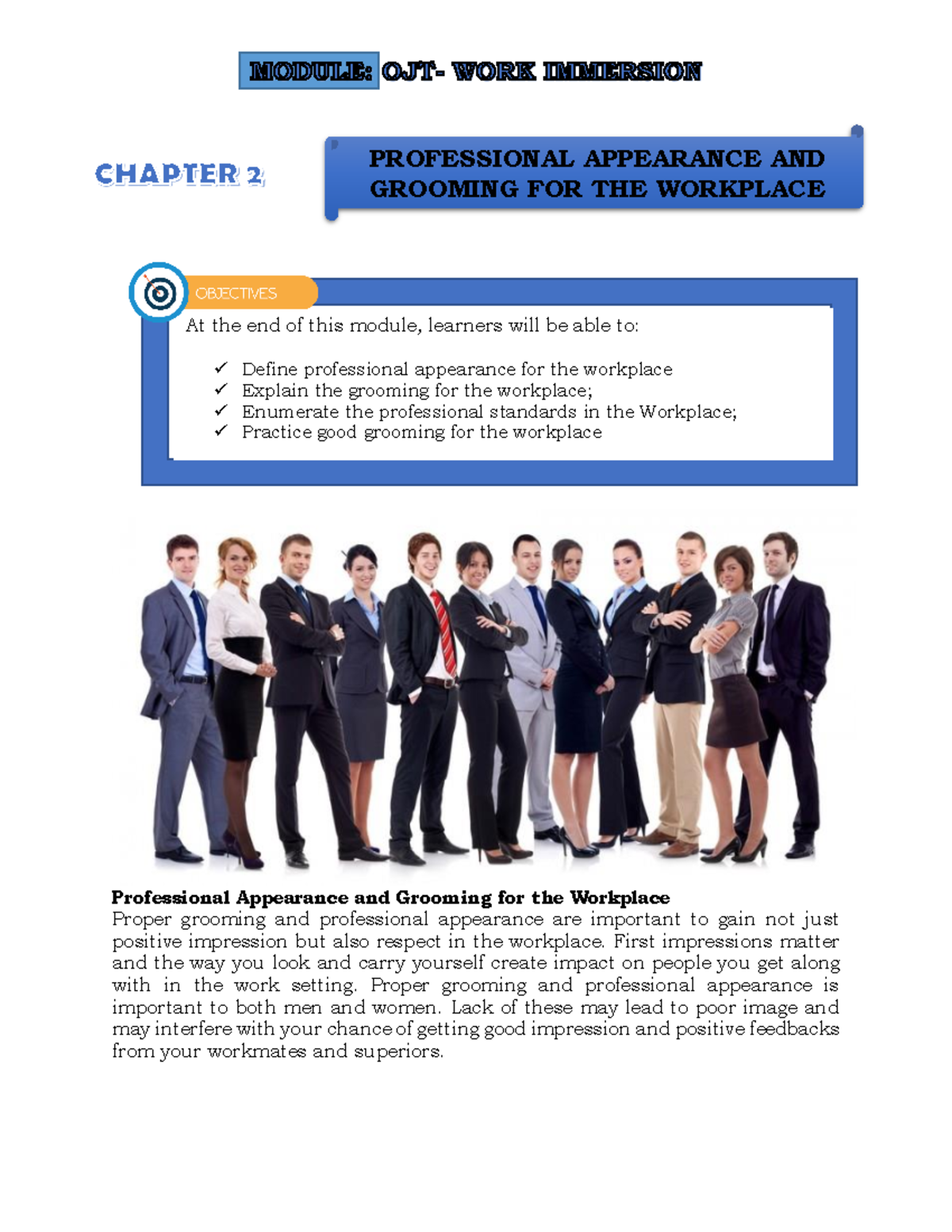 Chapter 2: Professional Appearance & Grooming in the Workplace - Studocu