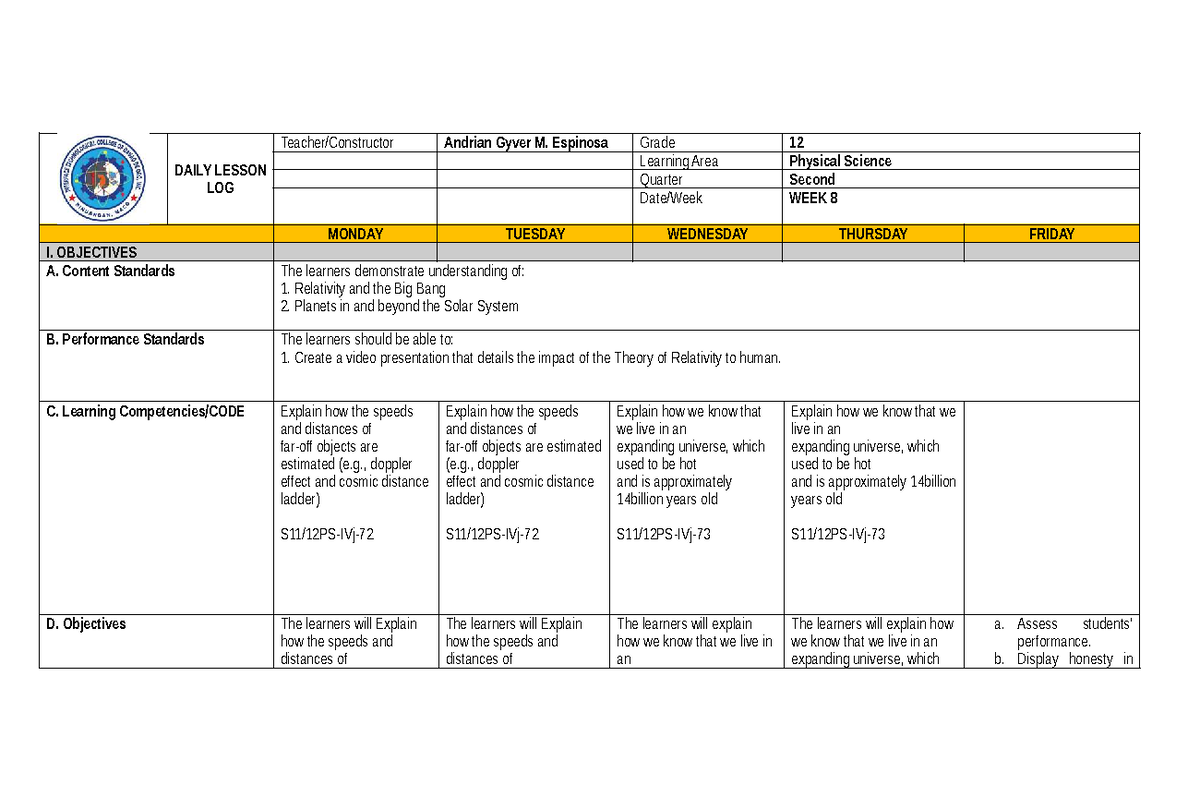 Physical Science DLP Q2W8: Understanding Relativity & Cosmic Distances ...
