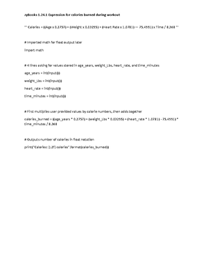 [solved] 124 Lab Expression For Calories Burned During Workout The 