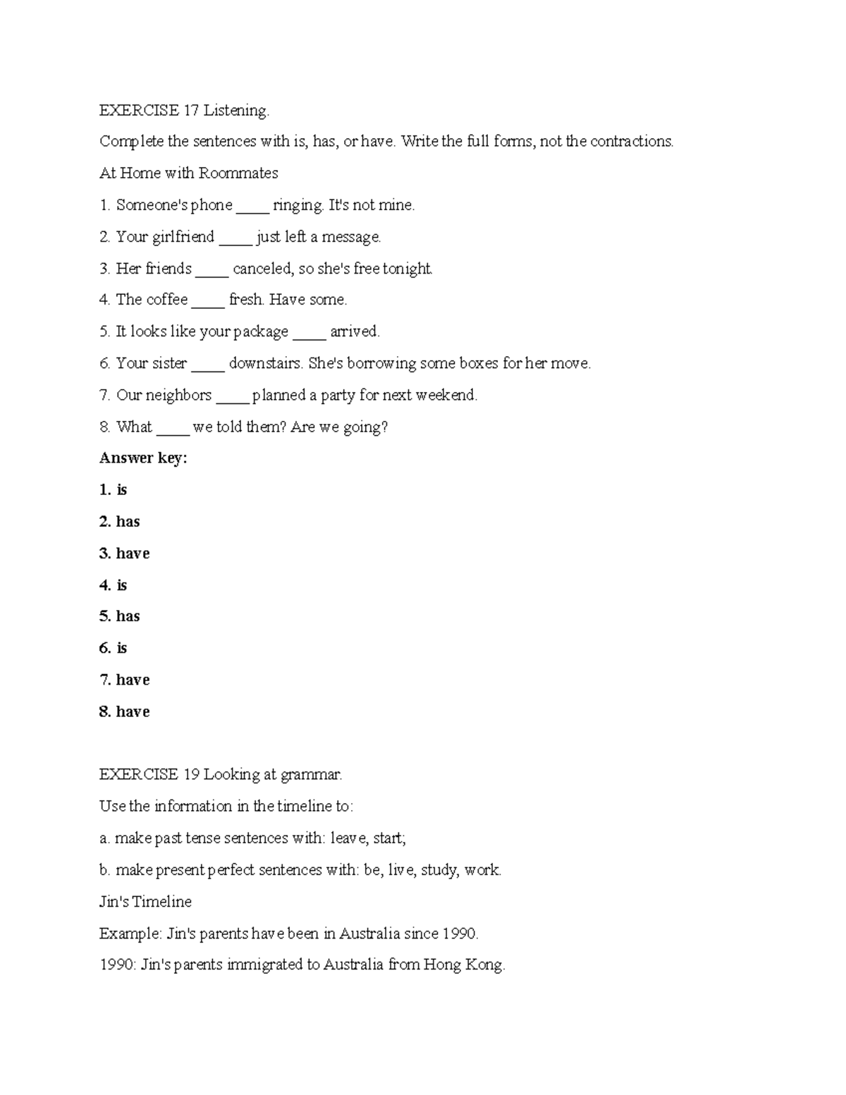 English Grammar Exercises: Chapter 2 - Exercises 17 to 21 - Studocu