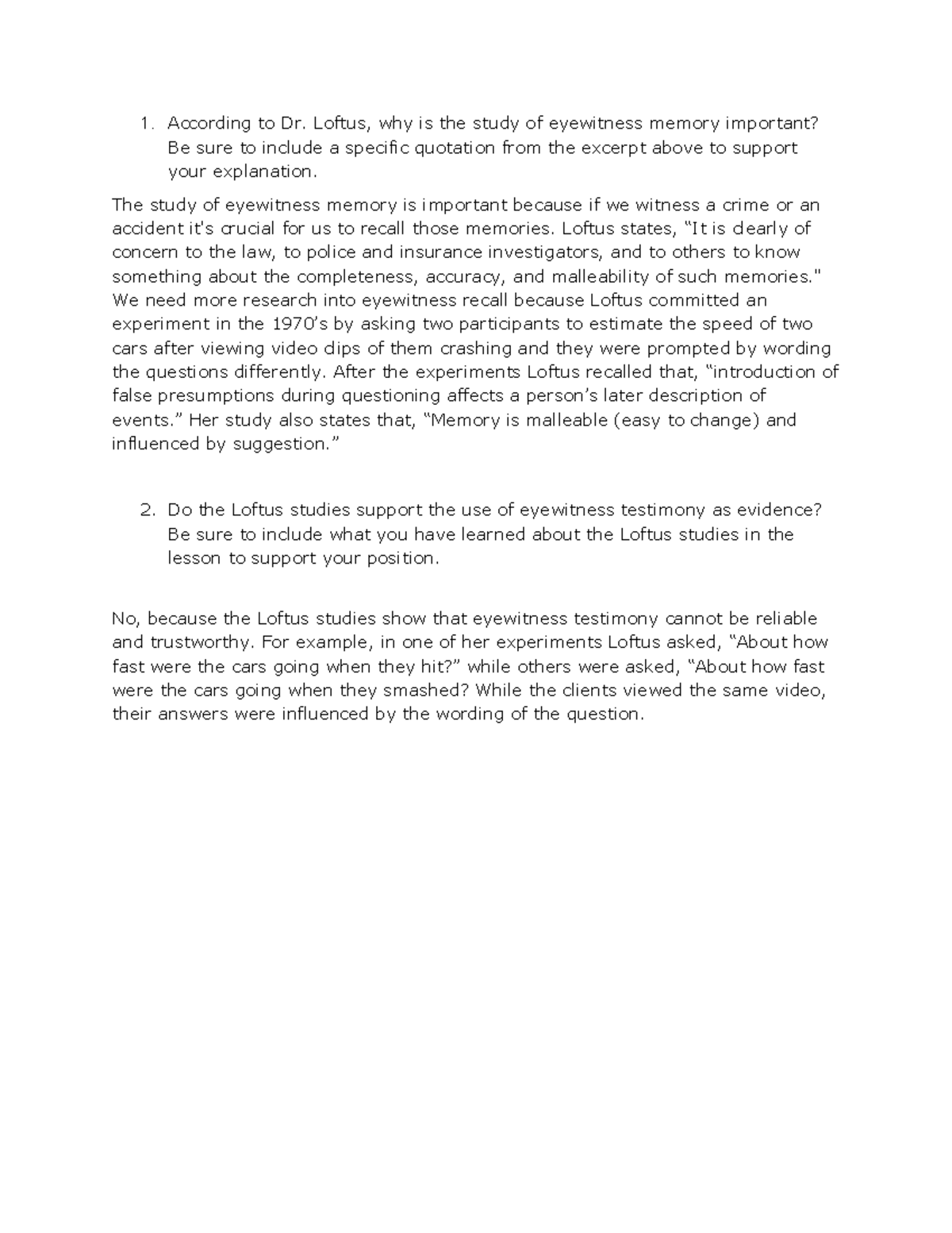 03.06 Retrieval - Analyzing Eyewitness Memory Studies by Loftus - Studocu