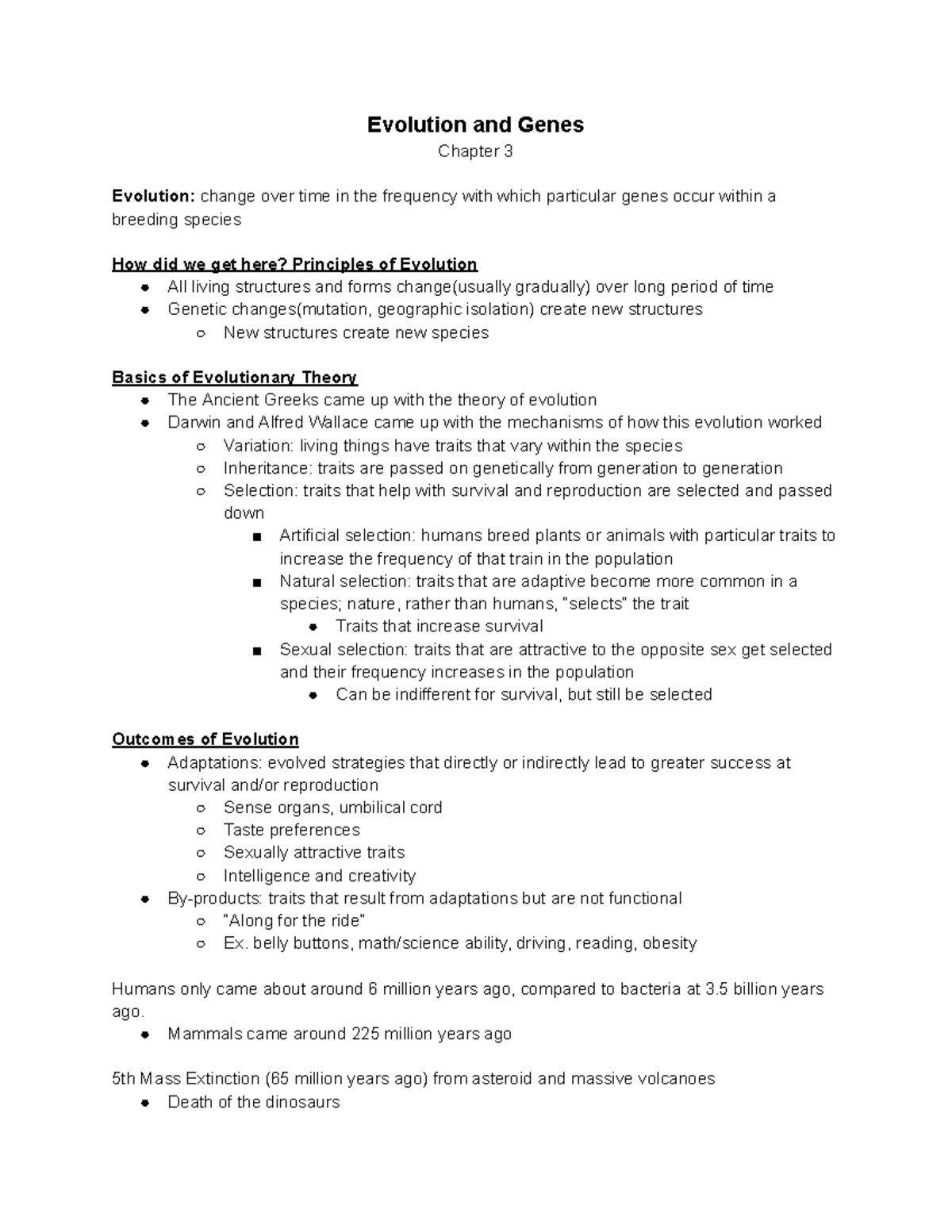 PSYC 1 Chapter 3: Evolution and Genetic Change Over Time - Studocu