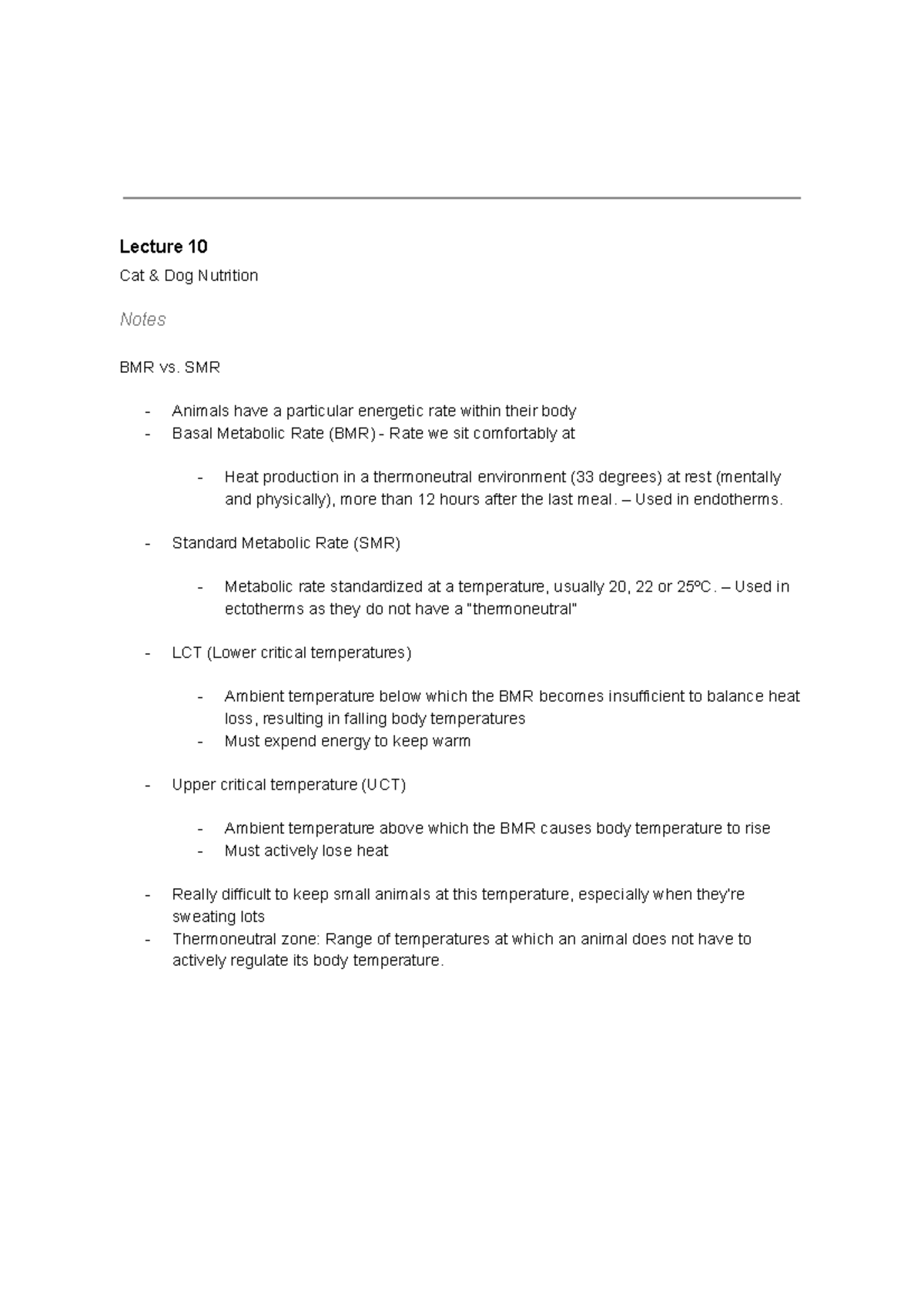 Lecture 10 Week 5 Notes: Pet Nutrition & First Aid for Cats & Dogs ...