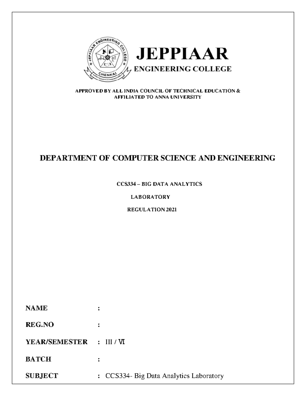 CCS334 Big Data Analytics Laboratory Manual for Practical Exam 2024-25 - Studocu