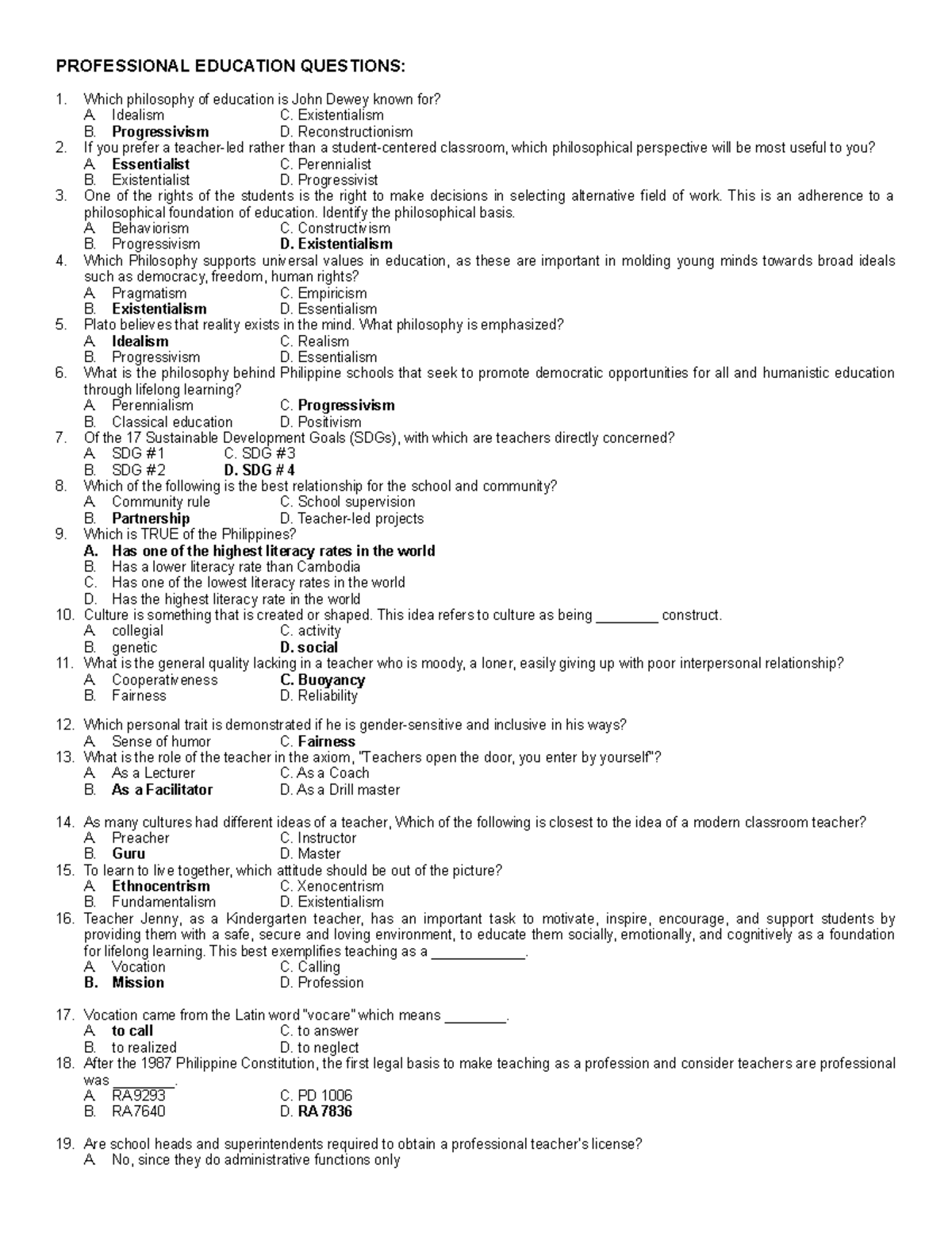 Professional Education Questions: Philosophies & Development Insights ...