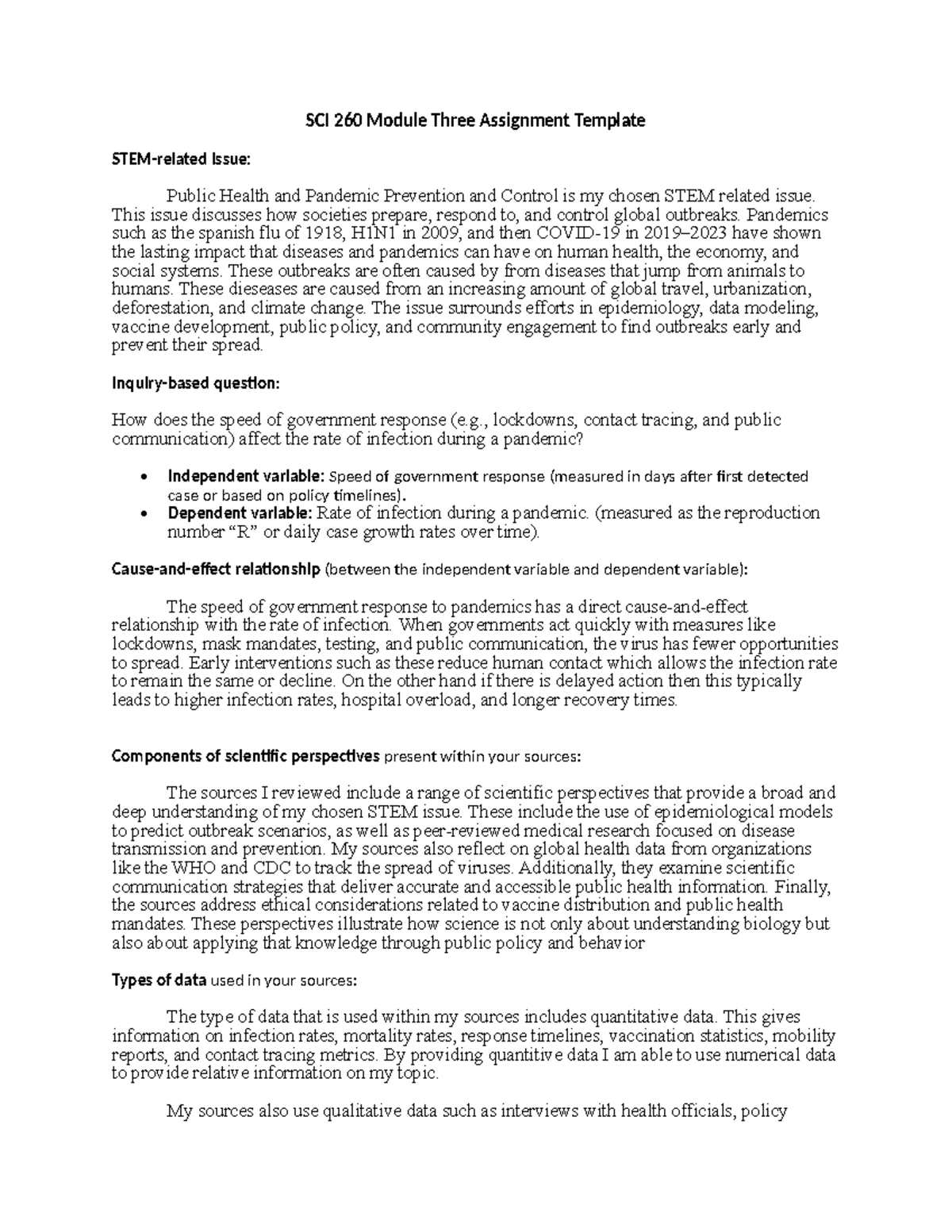 SCI 260 Module Three Assignment: Public Health & Pandemic Control ...