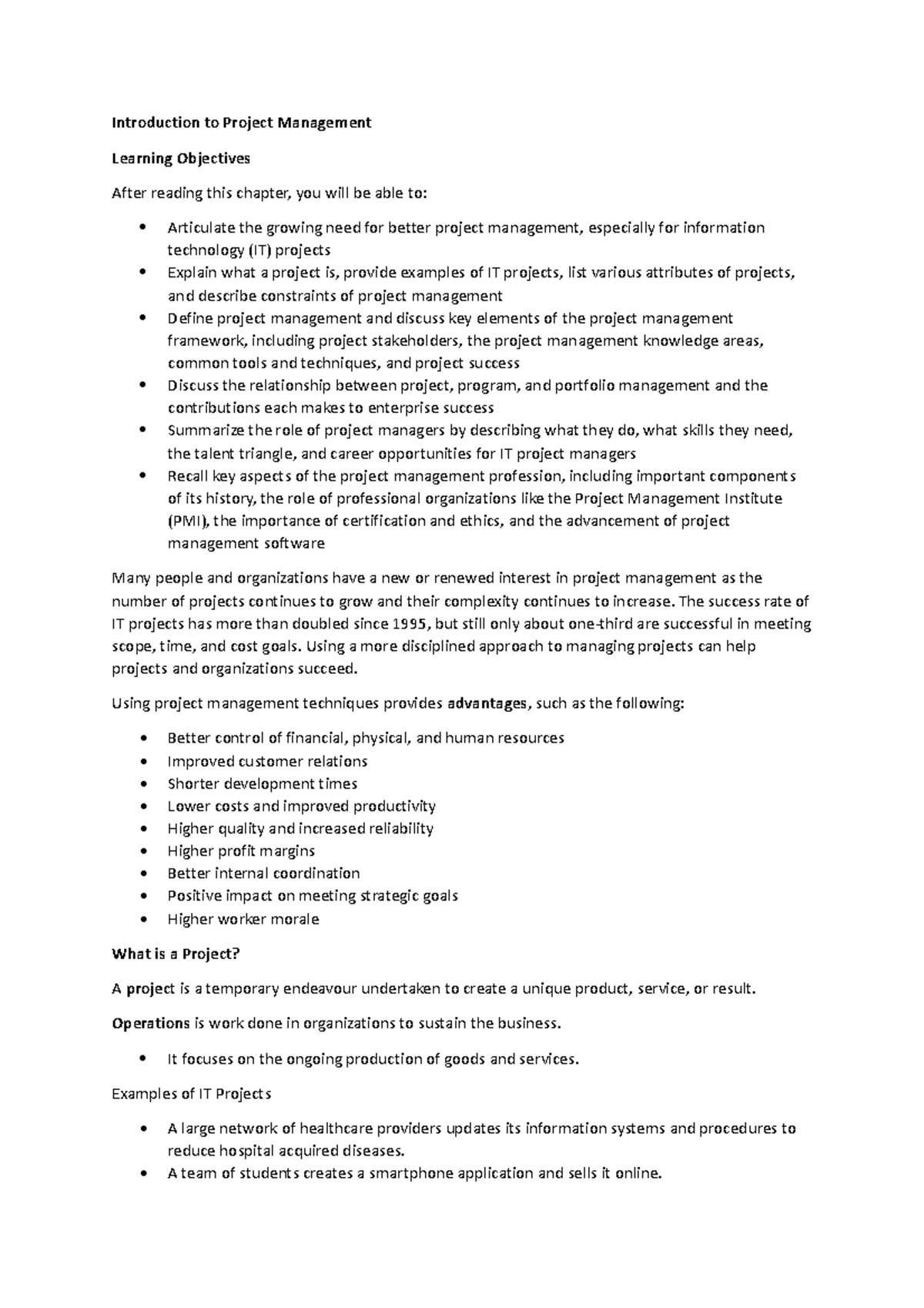 Unit 1 - Intro to Project Management: Key Concepts & Framework - Studocu