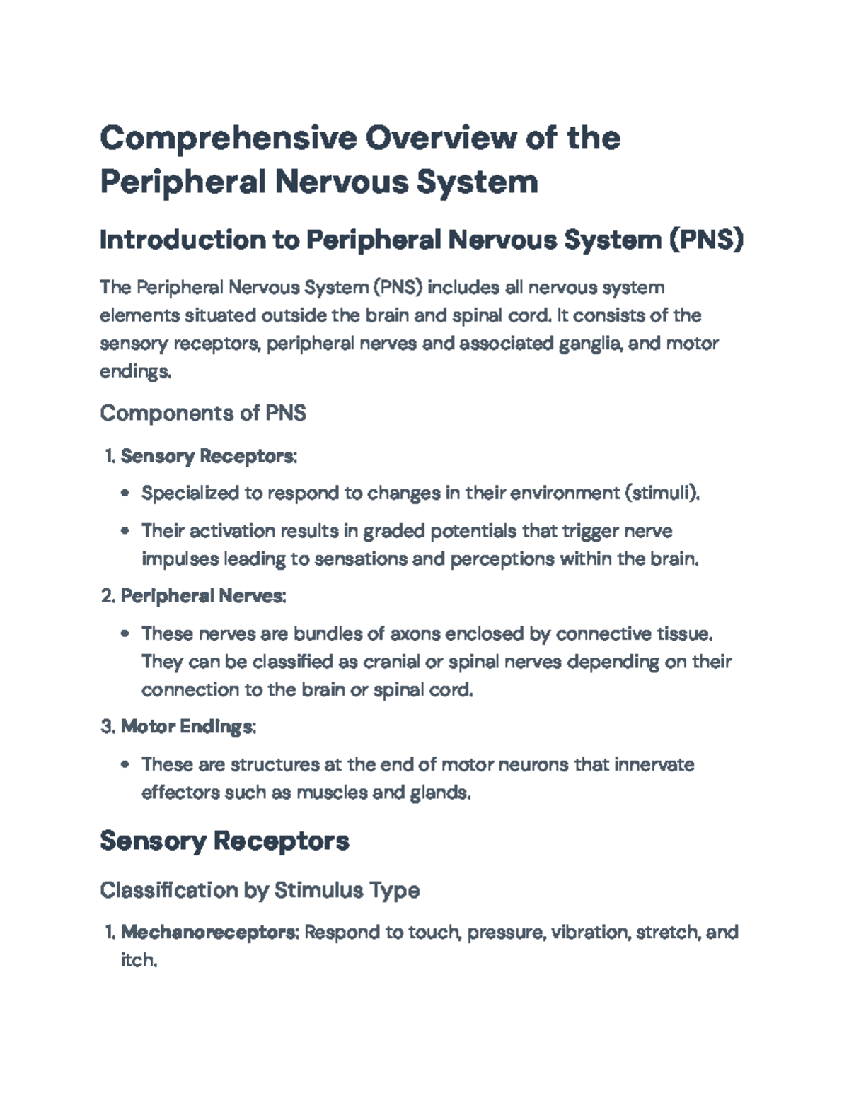 Comprehensive Overview of PNS and Reflexes - Course Code: BIO101 - Studocu