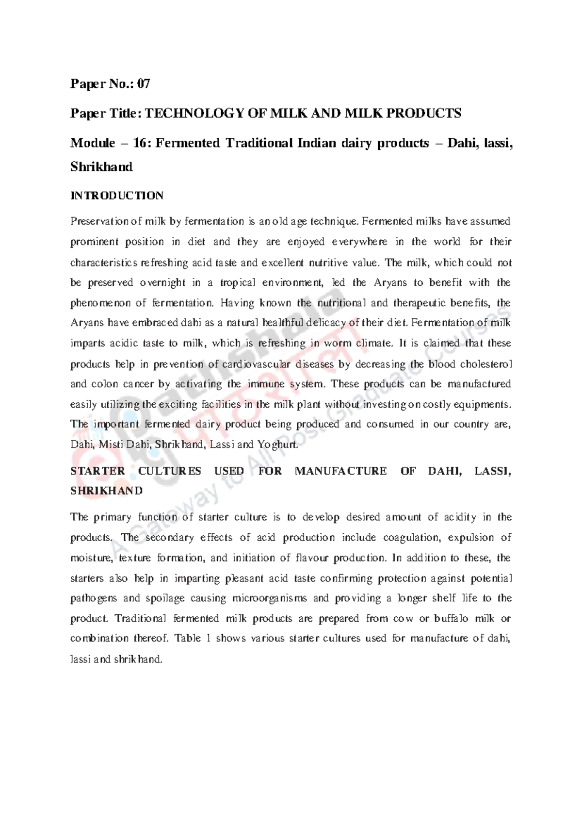 Fermented Dairy Products - Paper No.: 07 Paper Title: TECHNOLOGY OF ...
