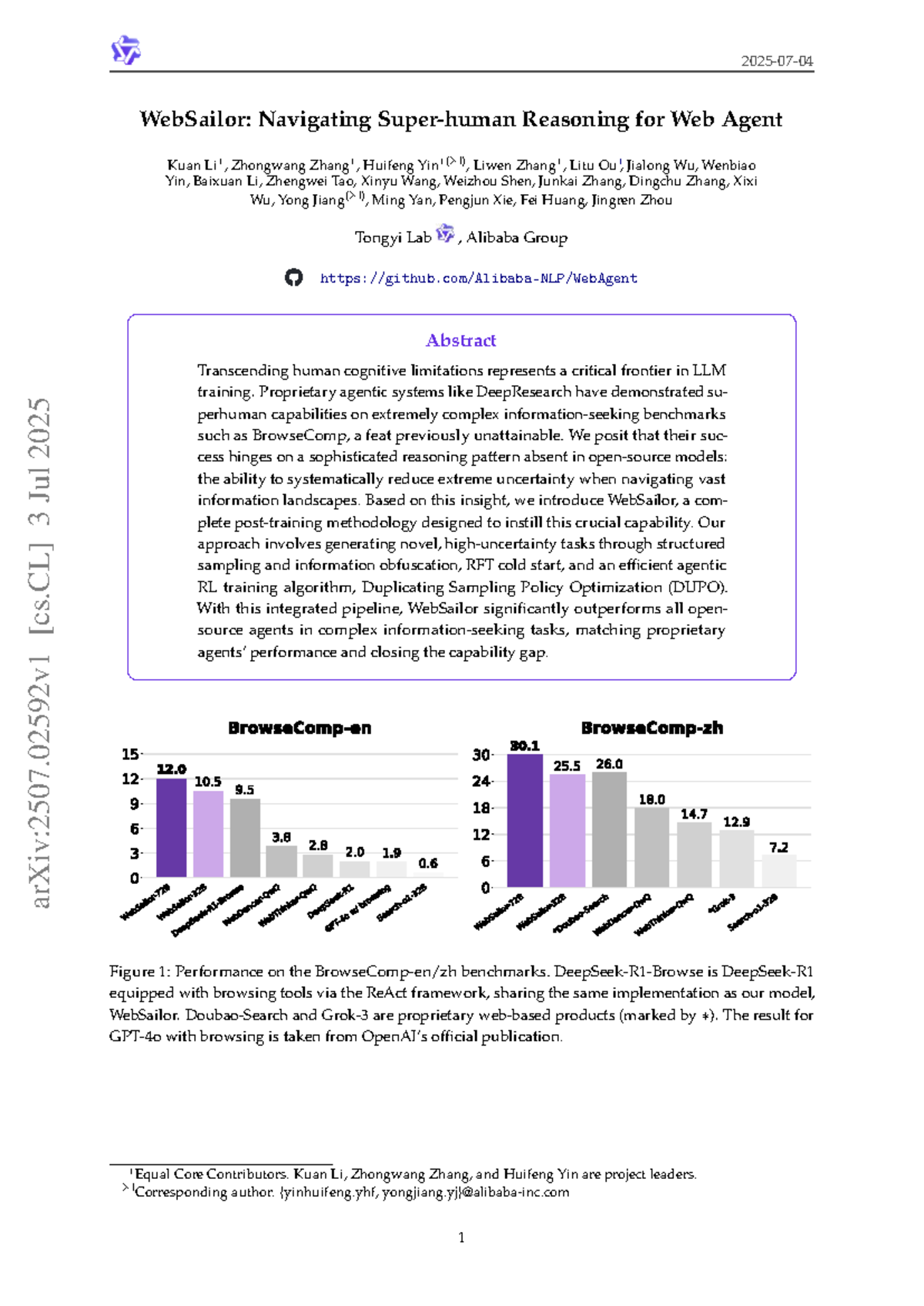 WebSailor: Advanced Reasoning Methodology for Web Agents (2507) - Studocu