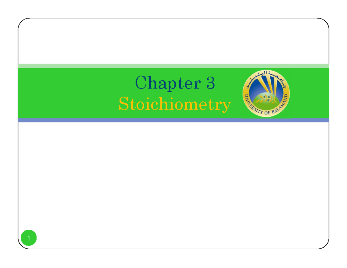 Stoichiometry and Chemical Reactions - Chapter 3 Notes - Studocu