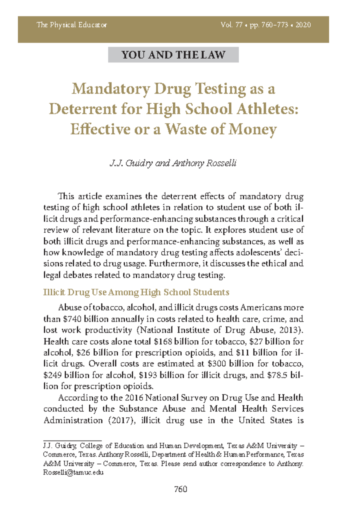 Mandatory Drug Testing in High School Sports: Efficacy & Ethics (EDUC ...