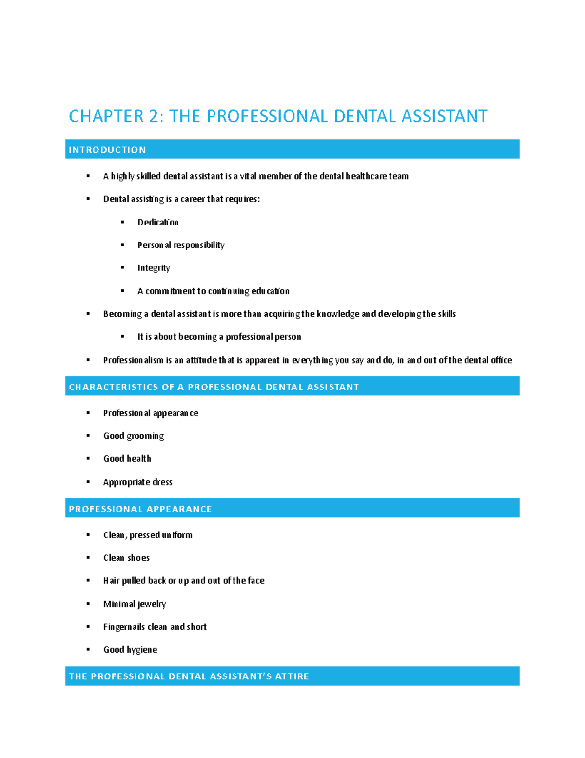Chapter 2: The Role of the Professional Dental Assistant - Studocu