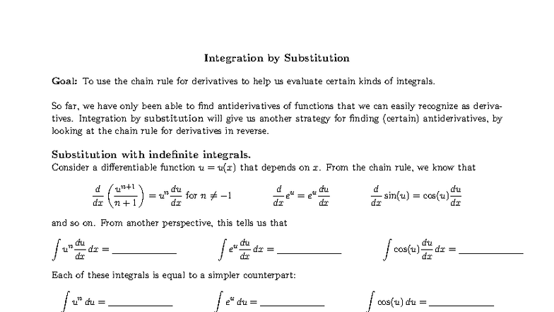 6.1 - Integration by Substitution - U Sub Techniques - Studocu