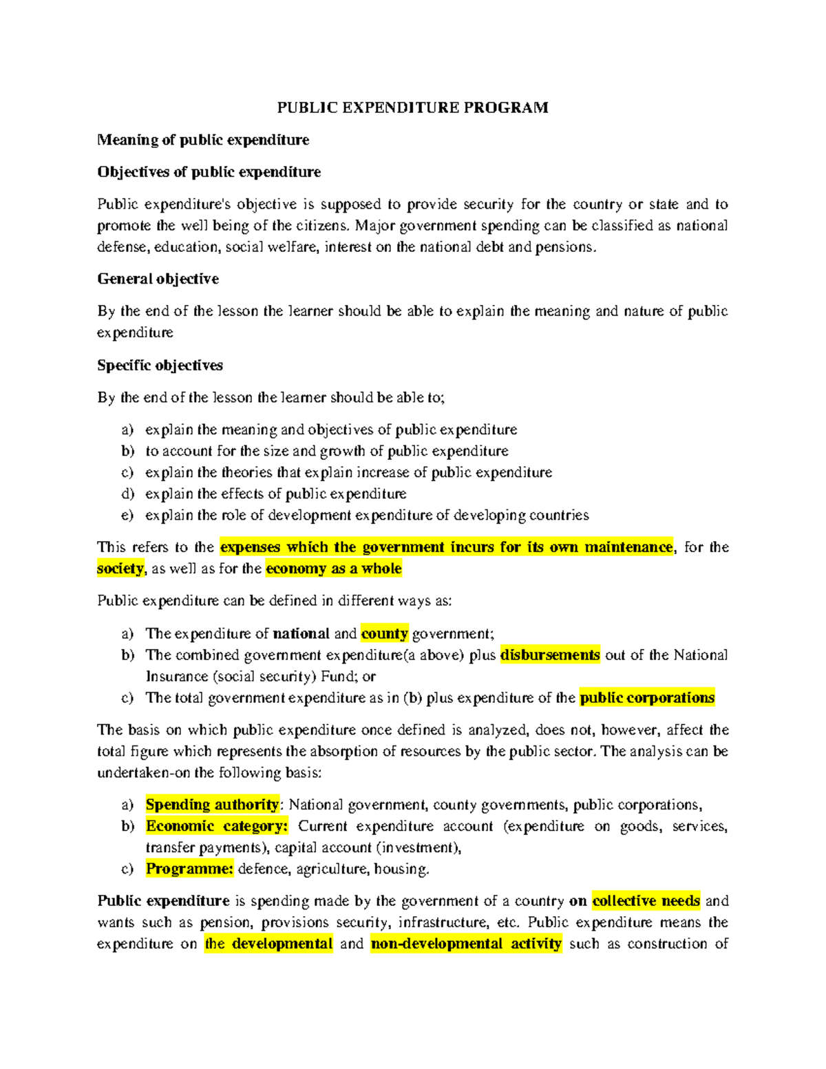 Topic 7: Public Expenditure Program Overview (ECO 101) - Studocu