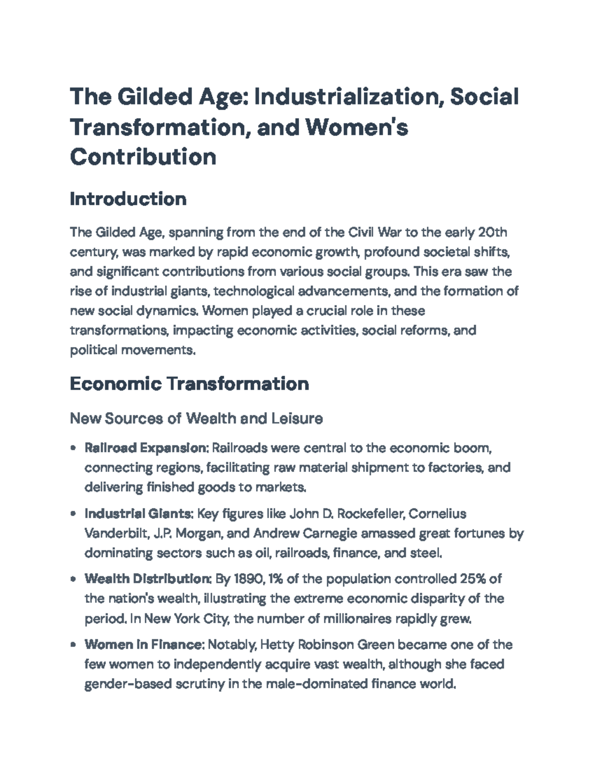 The Gilded Age: Industrial Growth, Social Change, and Women's Roles ...