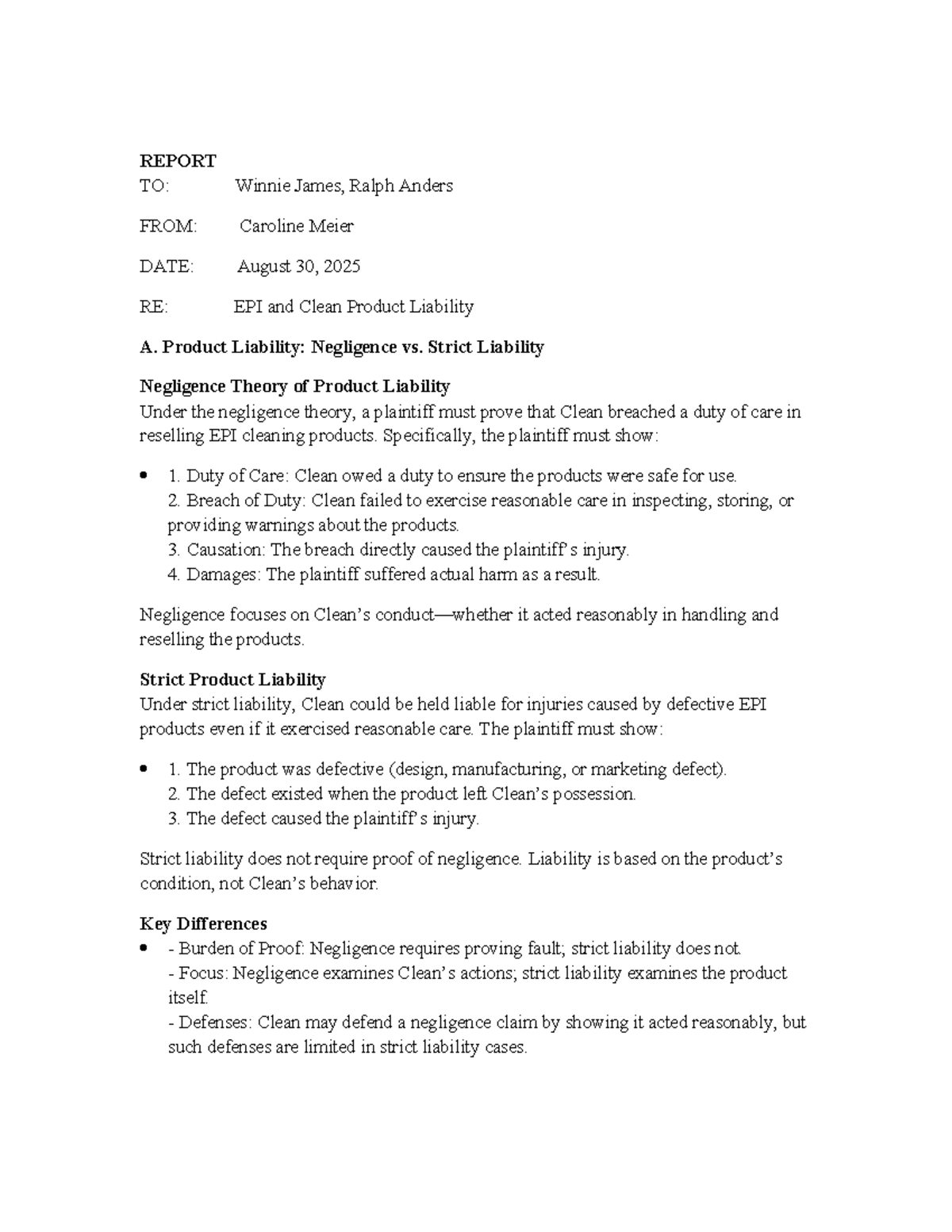 EPI Product Liability Analysis: Negligence vs. Strict Liability - Studocu