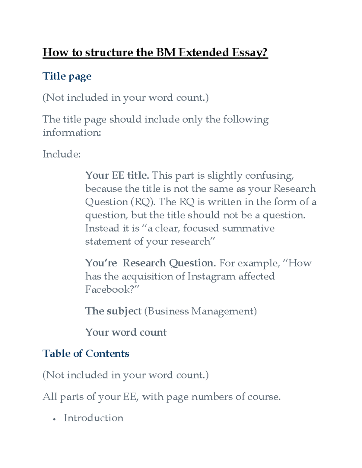 BM Extended Essay Structure: A Comprehensive Guide - Studocu