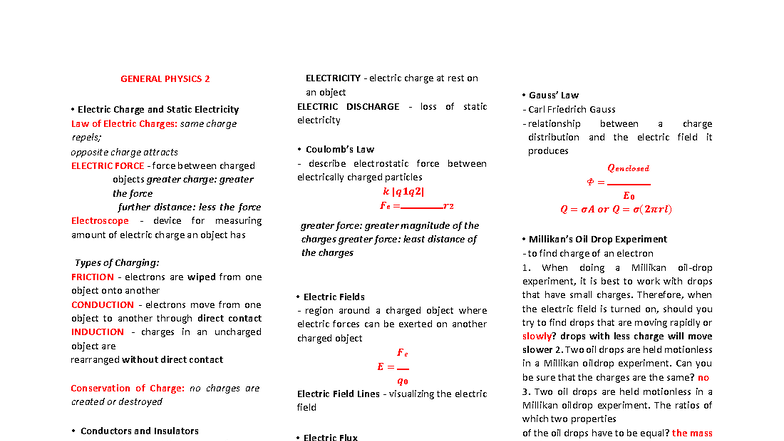 GENERAL PHYSICS 2 Lecture Notes: Electric Charge & Static Electricity ...