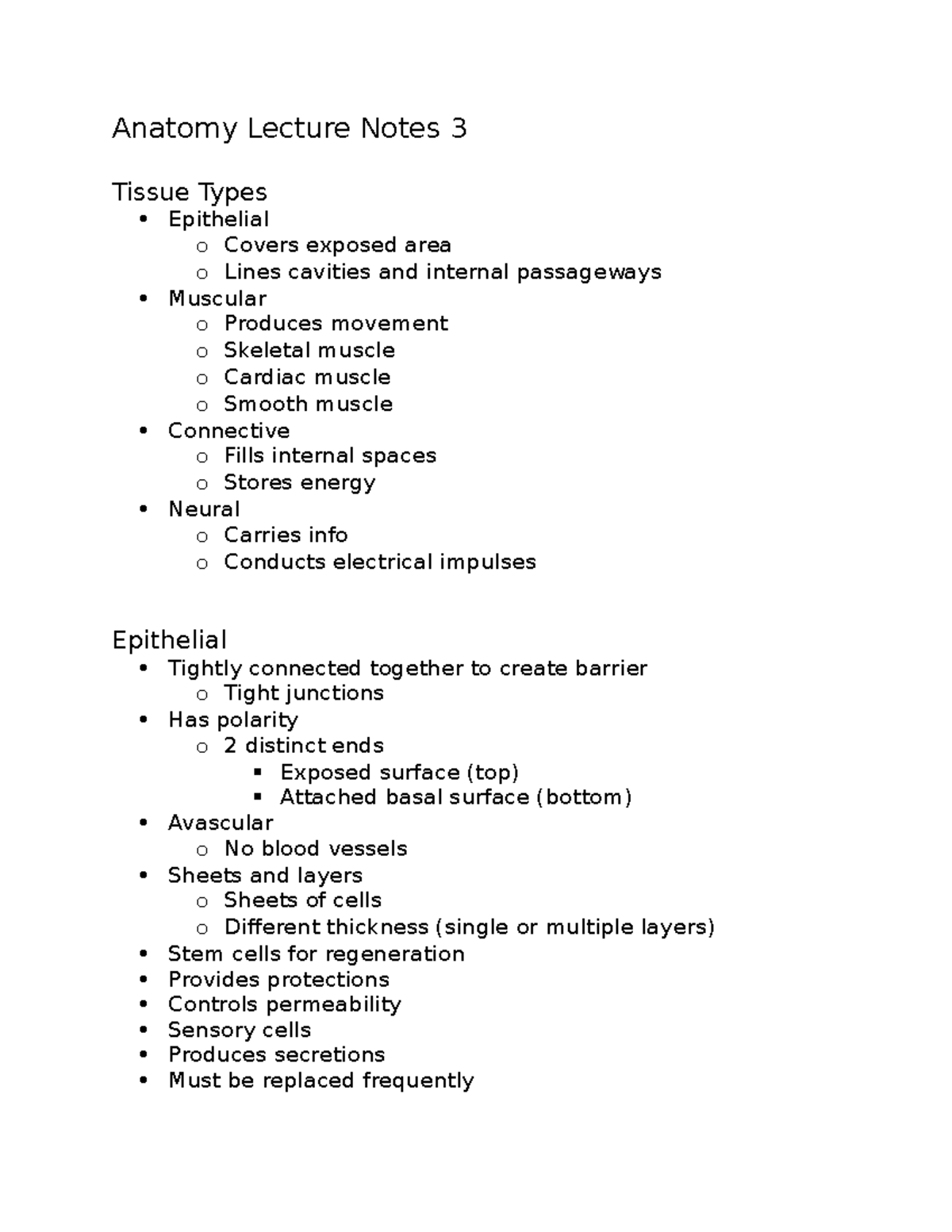 Human Anatomy Chapter 3: Tissue Types Lecture Notes - Studocu