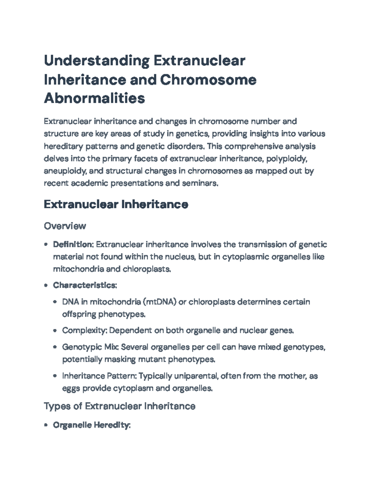 Extranuclear Inheritance and Chromosomal Abnormalities Analysis - Understanding Extranuclear ...