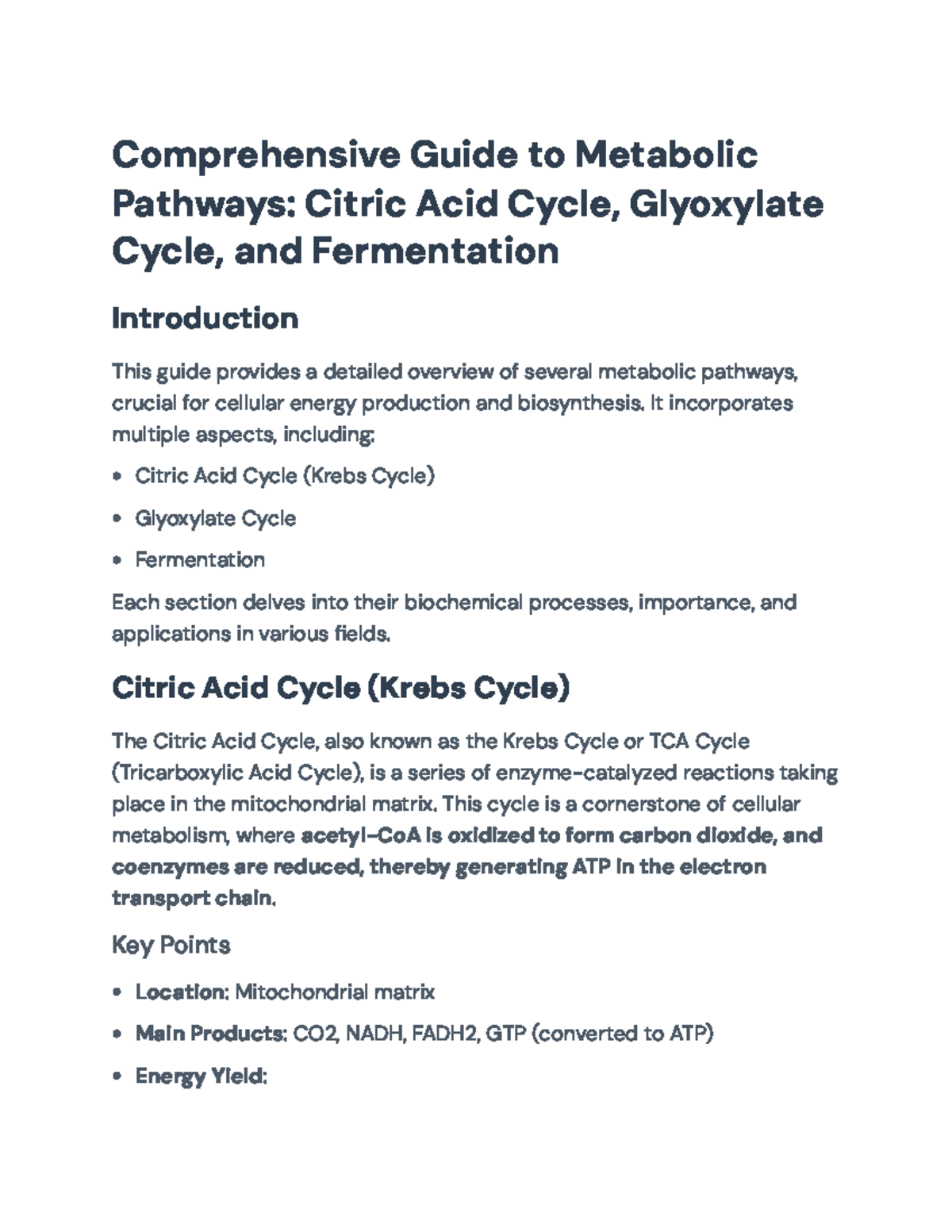 Comprehensive Overview of Metabolic Pathways: Citric Acid and ...