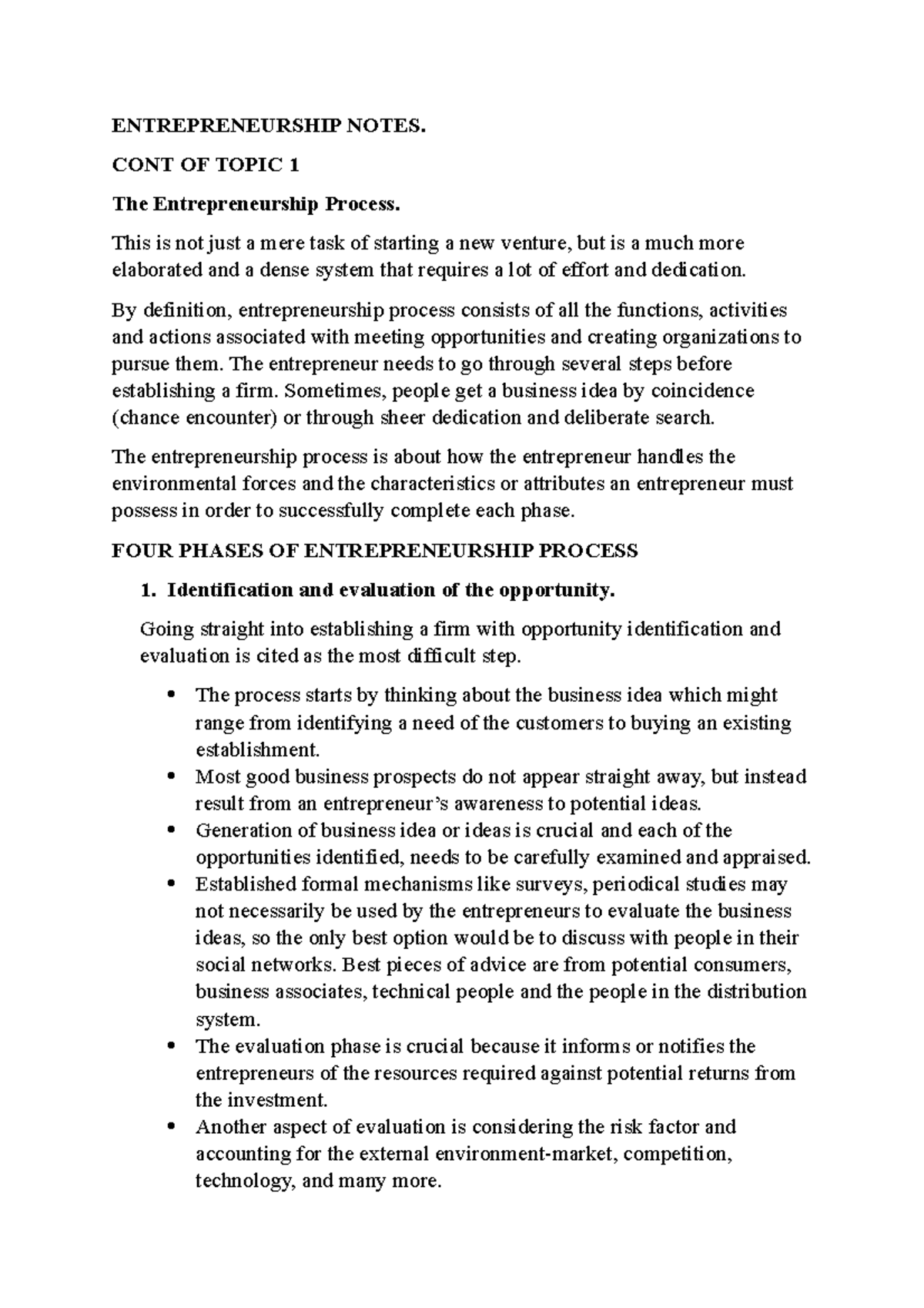 Identification and Evaluation of Business Ideas: Entrepreneurship Notes ...