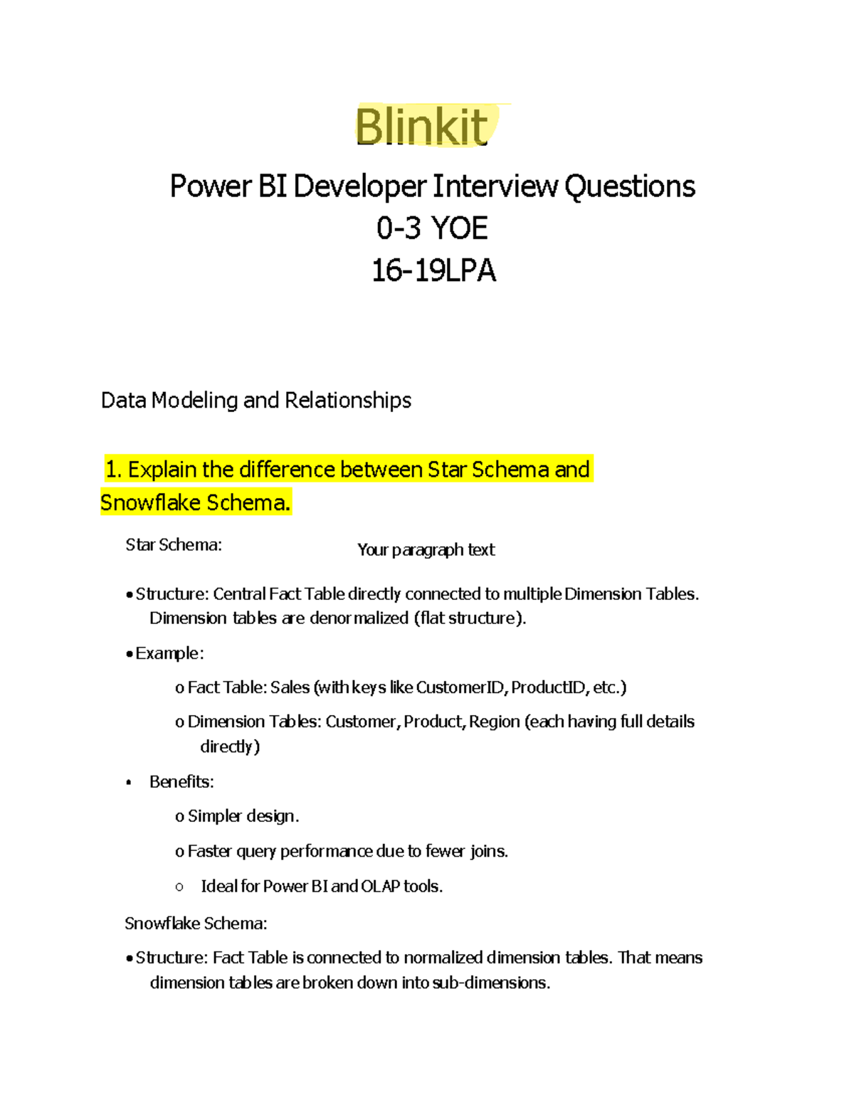 Blinkit Power BI Developer Interview Questions: Data Modeling & DAX ...