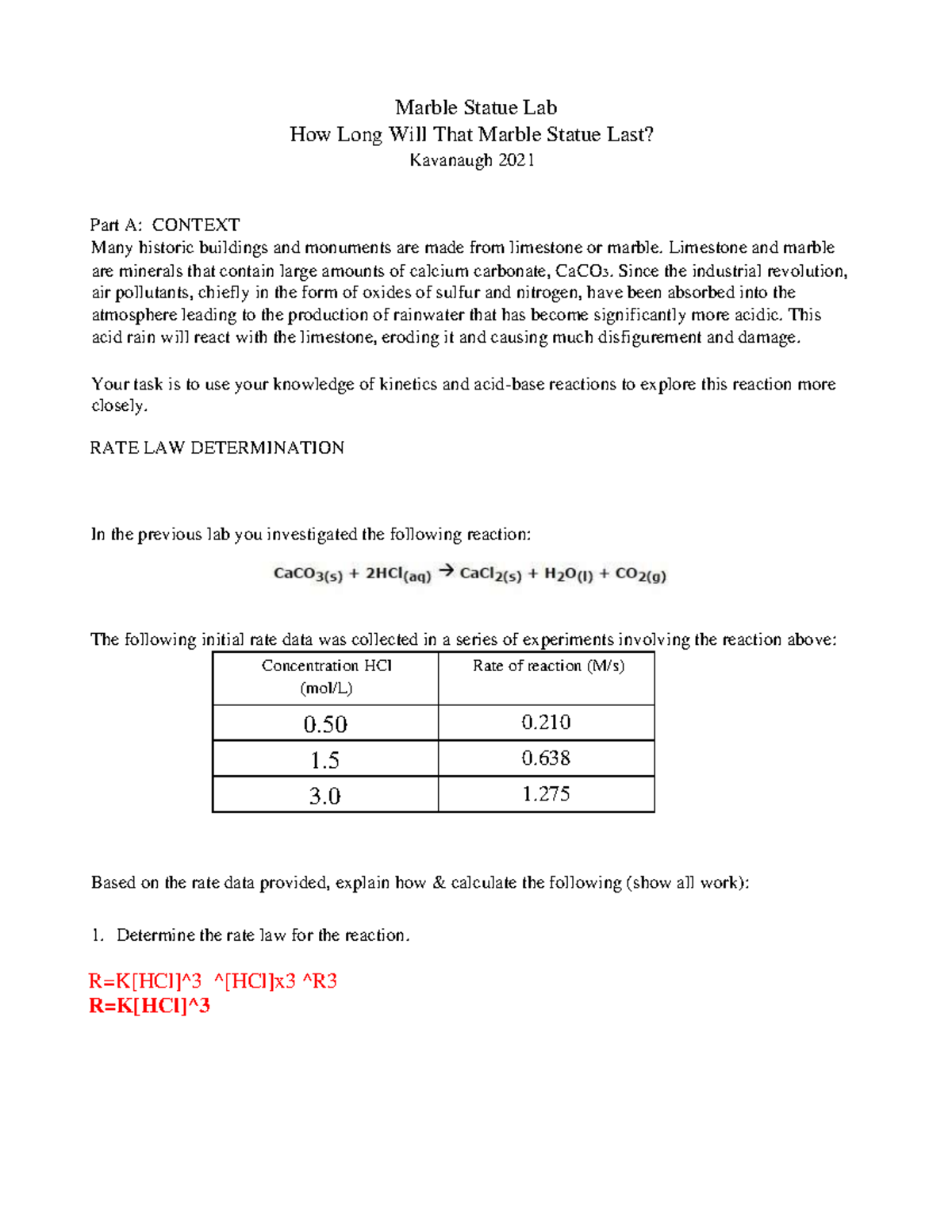 AP Chem LAB - Marble Statue Deterioration Study with Calculations - Studocu