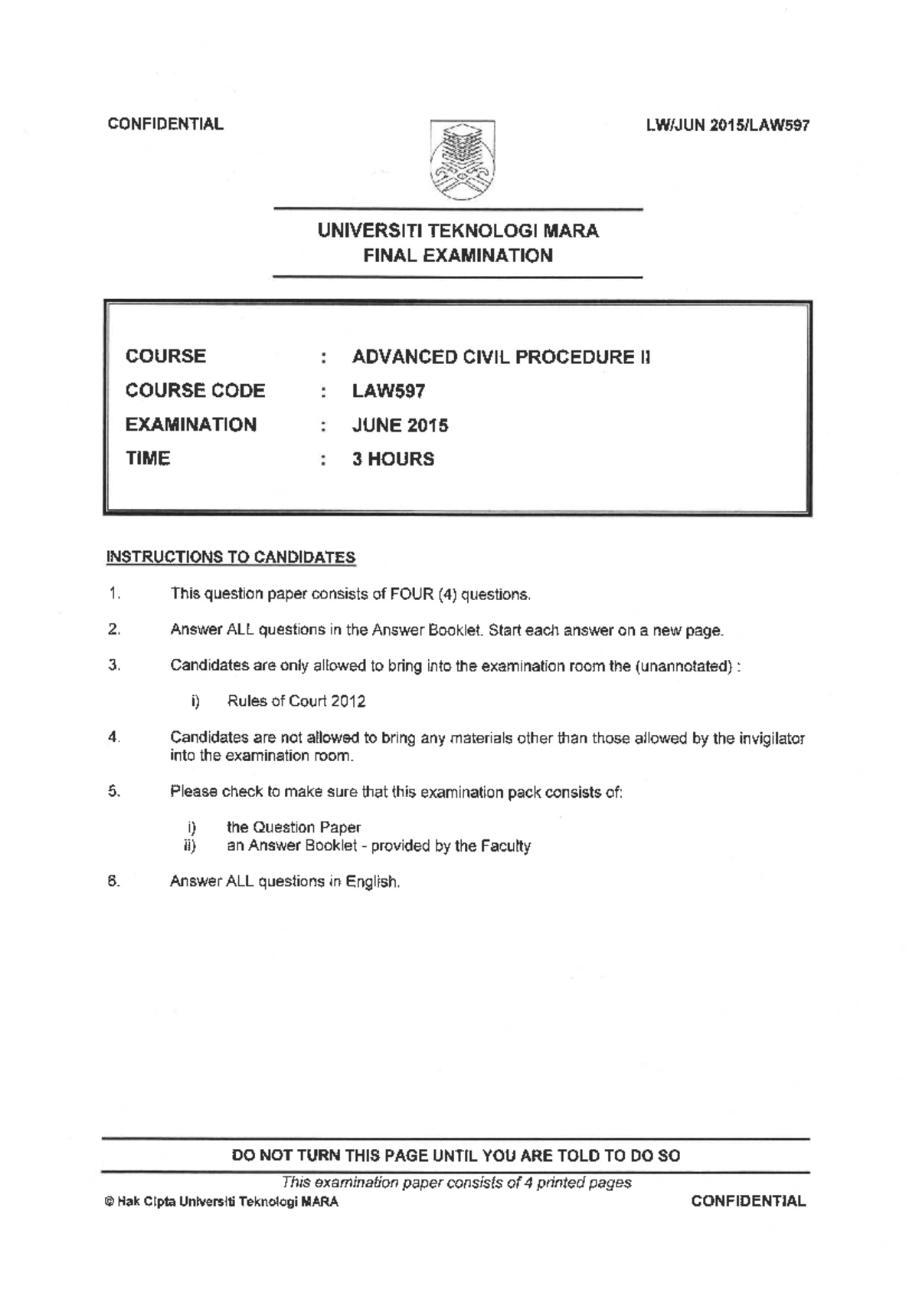 LAW597 Final Exam June 2015: Mareva Injunction Analysis - Studocu