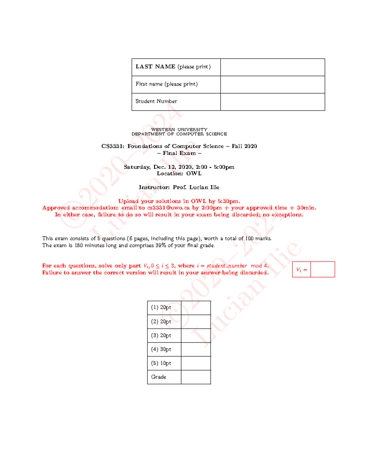 CS 3331 Foundations of Computer Science Fall 2020 Final Exam Guide ...