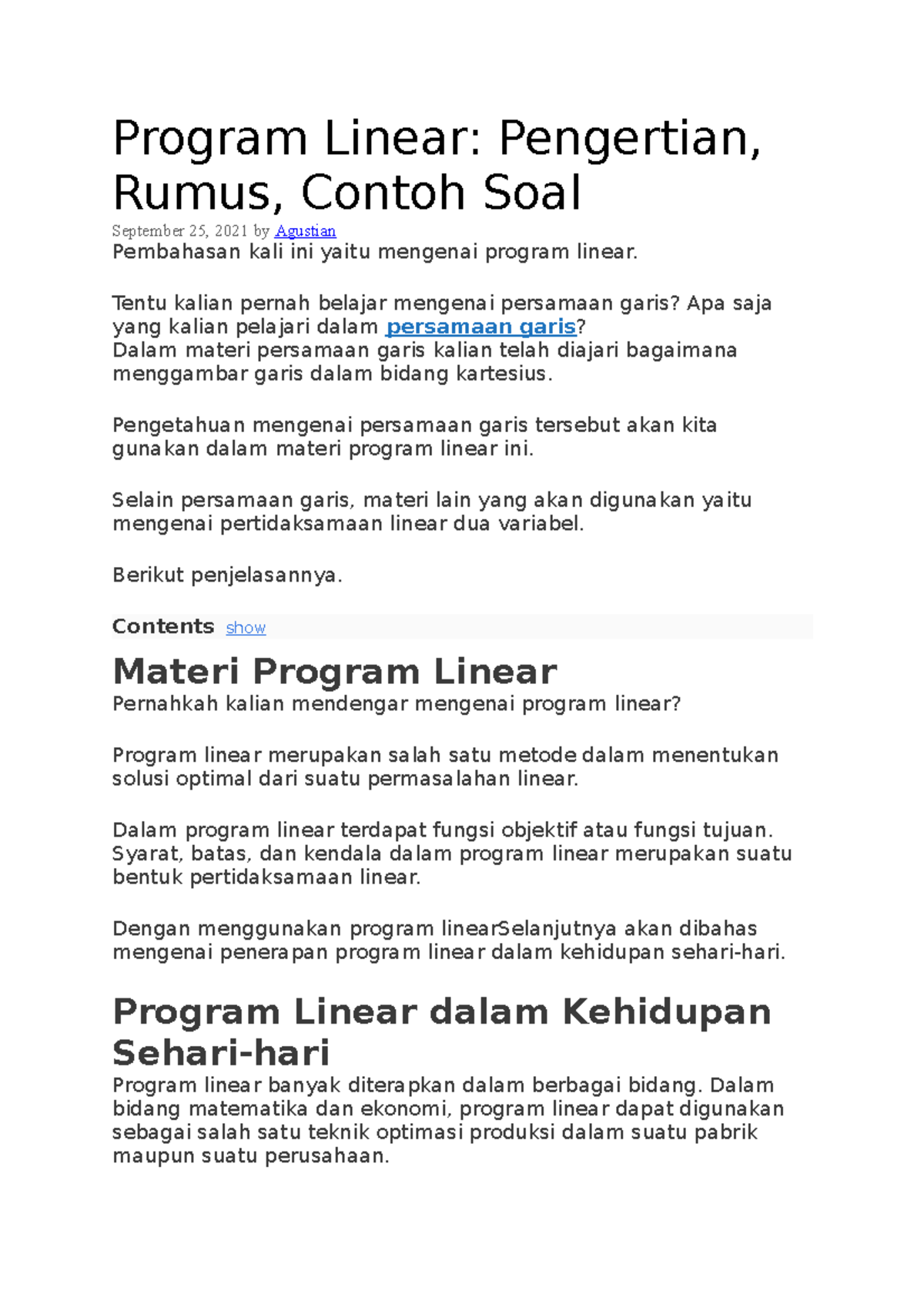 Pengertian dan Contoh Soal Program Linear (Matematika - UTS) - Studocu