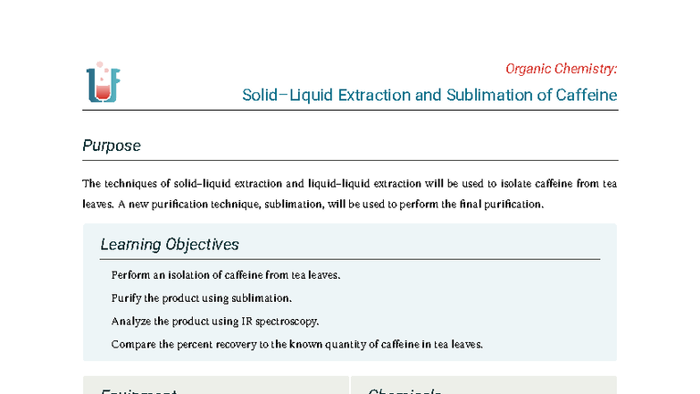 Organic Chemistry: Extraction & Sublimation of Caffeine (CHEM 101 ...