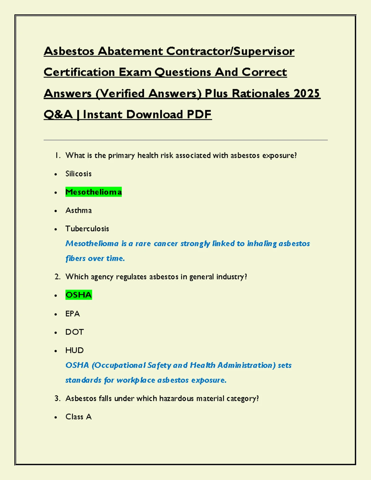 Asbestos Building Inspector Certification Exam Q&A (Verified Answers ...