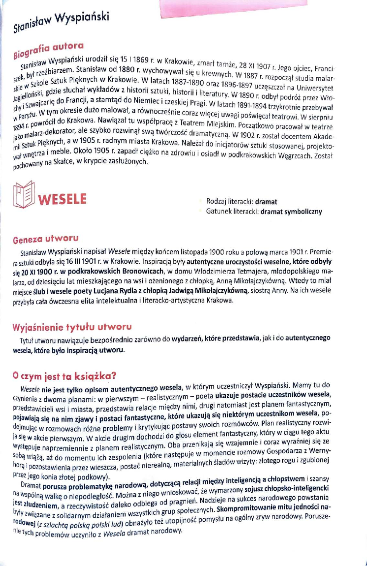 Wesele - Analiza dramatu Stanisława Wyspiańskiego (UJ) - Studocu