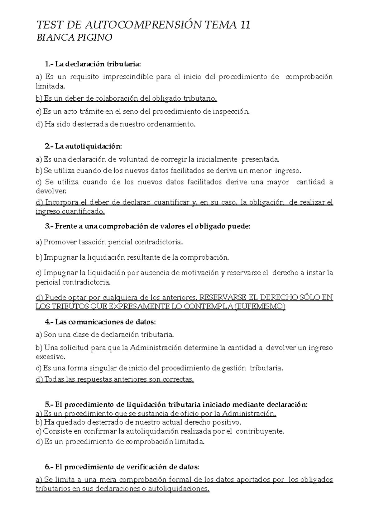 Práctica Tema 11 - Test de Autocomprensión y Ejercicios Aplicados - Studocu