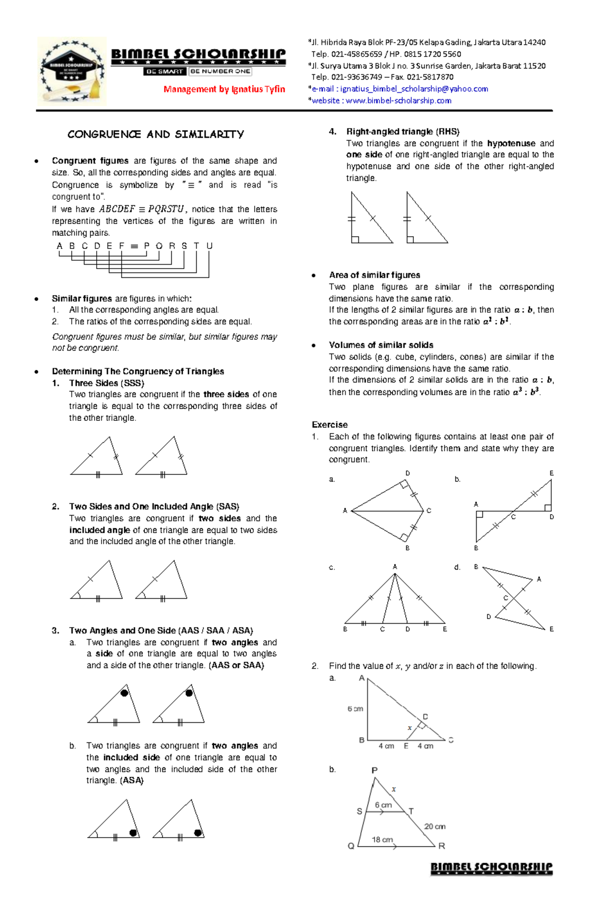 10 Congruence and Similarity (Bimbel Scholarship) - Studocu