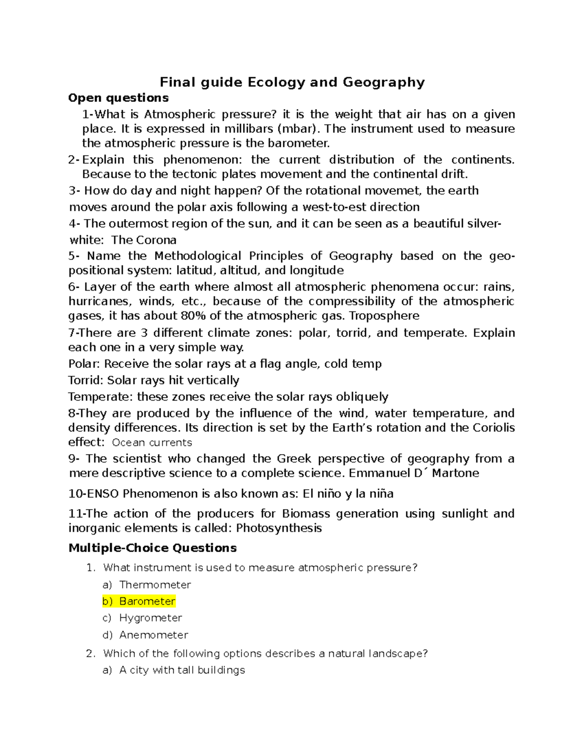 Final guide Ecology and Geography - It is expressed in millibars (mbar ...