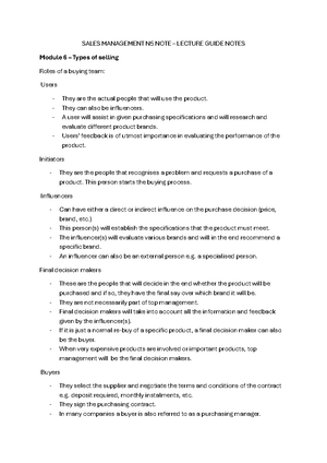 Sales Management N5 Module 1 - Lecture Notes on Personal Selling - Studocu