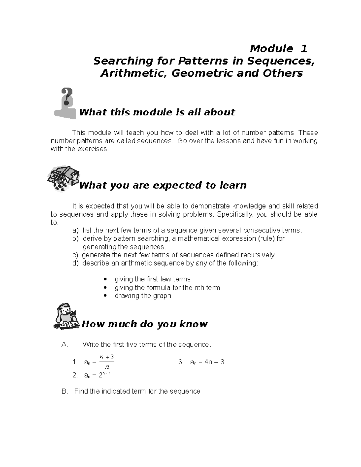 Module 1 - Searching for Patterns, Sequence and Series - Module 1 ...