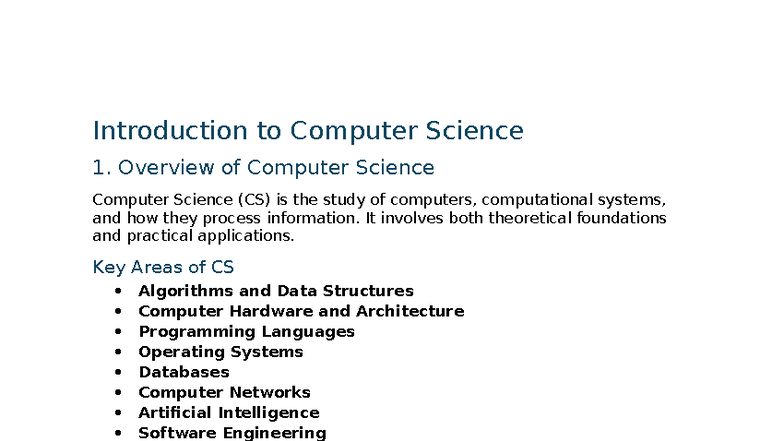 Intro To Cs Lecture Notes - Introduction to Computer Science 1 ...
