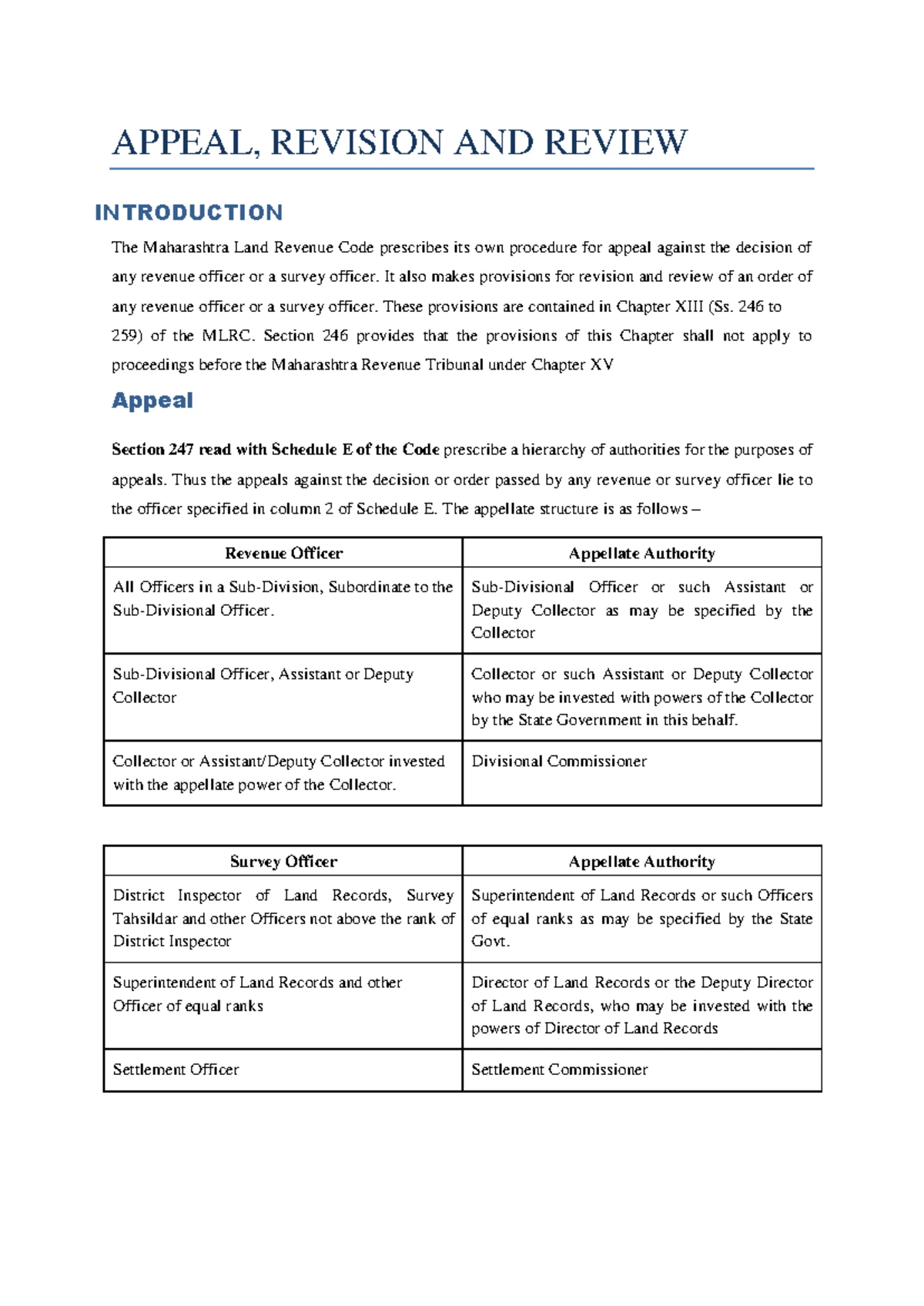MLRC 1 Revenue Officers - REVENUE OFFICERS Synopsis I. Introduction II. Salient Features of the ...