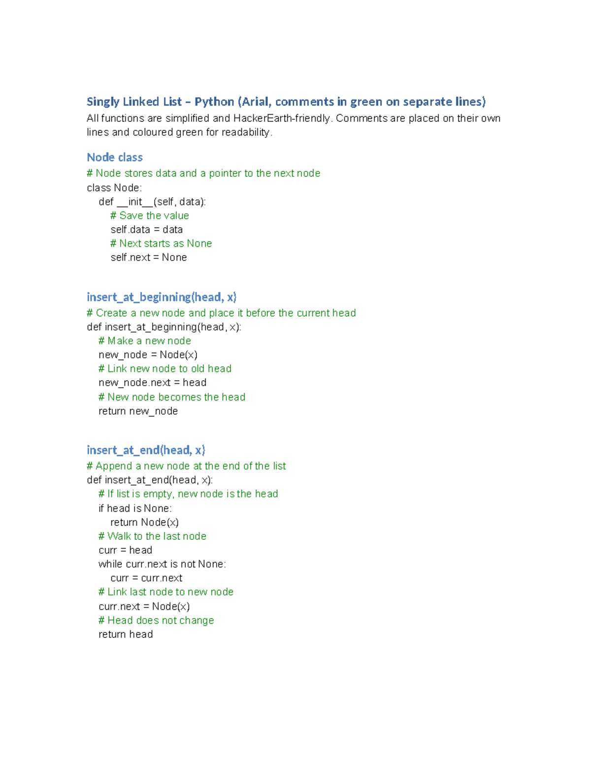 Singly Linked List Operations in Python (CS101) - Studocu